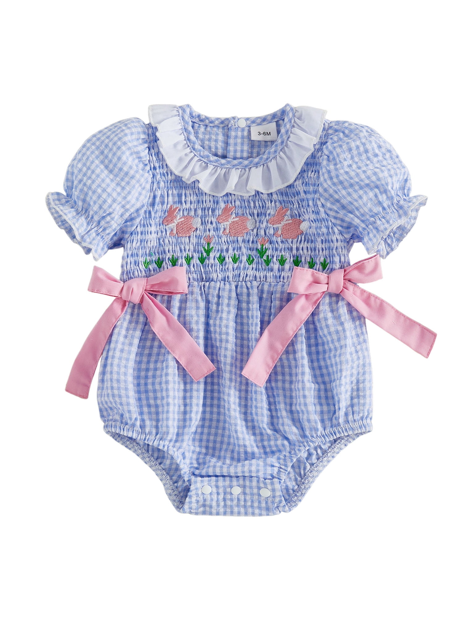 Caoirhny Baby Girls Plaid Rompers Easter Clothes Bunny Embroidered ...