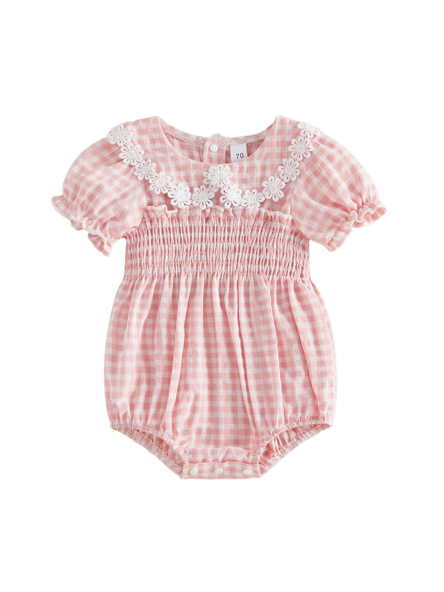 Caoirhny Baby Girls Romper, Short Sleeve Doll Collar Plaid Flower ...