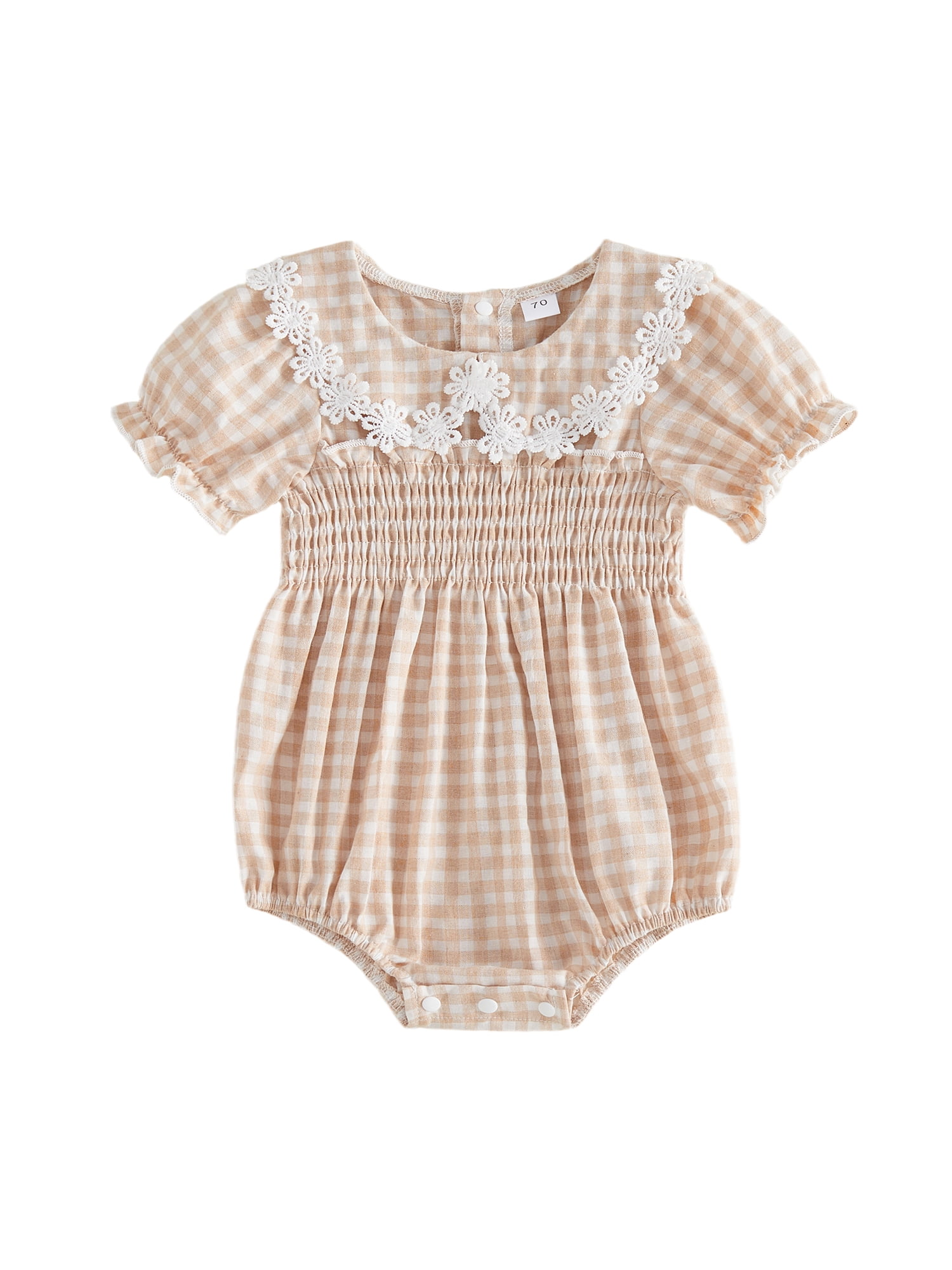 Caoirhny Baby Girls Romper, Short Sleeve Doll Collar Plaid Flower ...