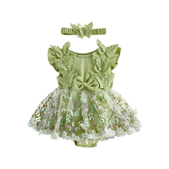 Caoirhny Baby Girls Rompers Floral Embroidery Butterfly Decor Fly ...