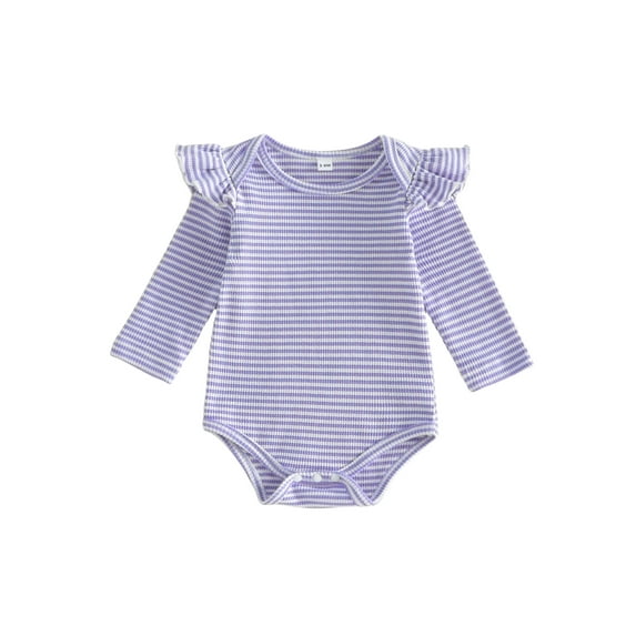 Caoirhny Infant Baby Girl Romper Ruffle Long Sleeve Crew Neck Striped ...