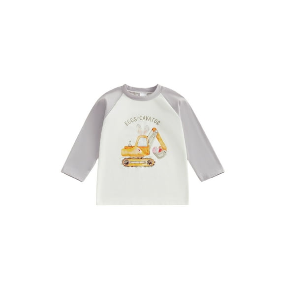 Caoirhny Kid Boy Easter T-Shirt Letter Excavator Rabbit Ear Print Long ...