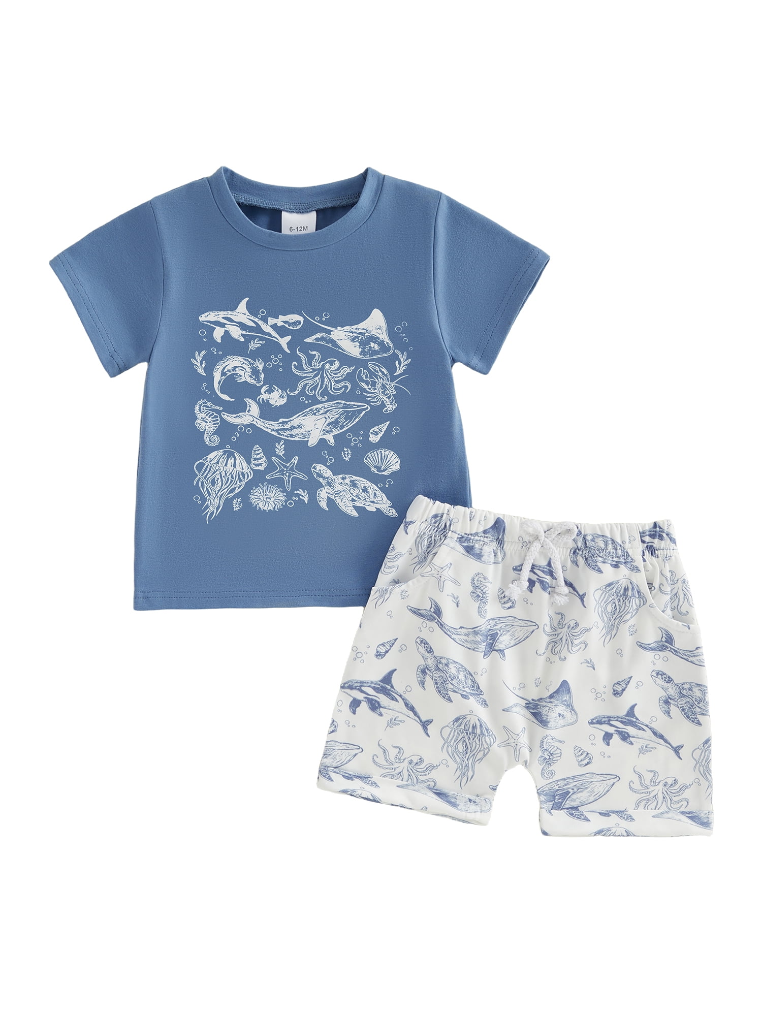 Caoirhny Little Boys Summer Outfits Adorable Ocean Themed Print Short ...