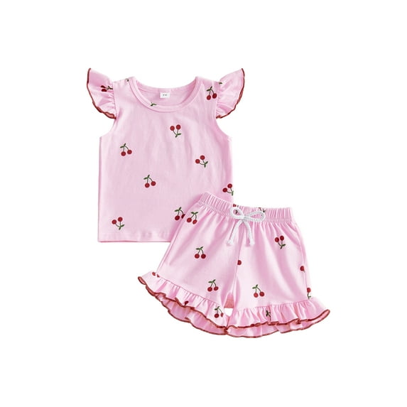Caoirhny Little Girls 2 Piece Outfits Adorable Cherry Print Flying ...