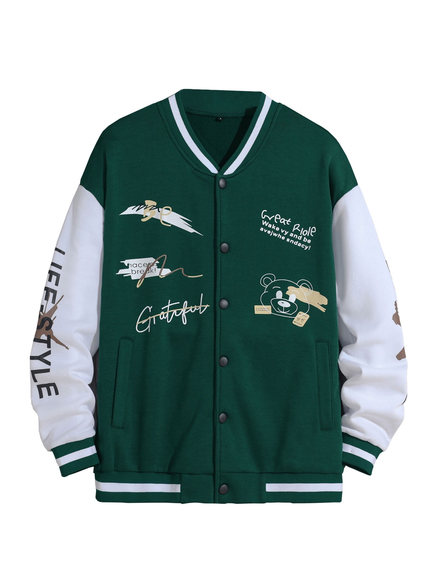 Caoirhny Men Baseball Jacket, Long Sleeve Button Closure Letters Bear ...