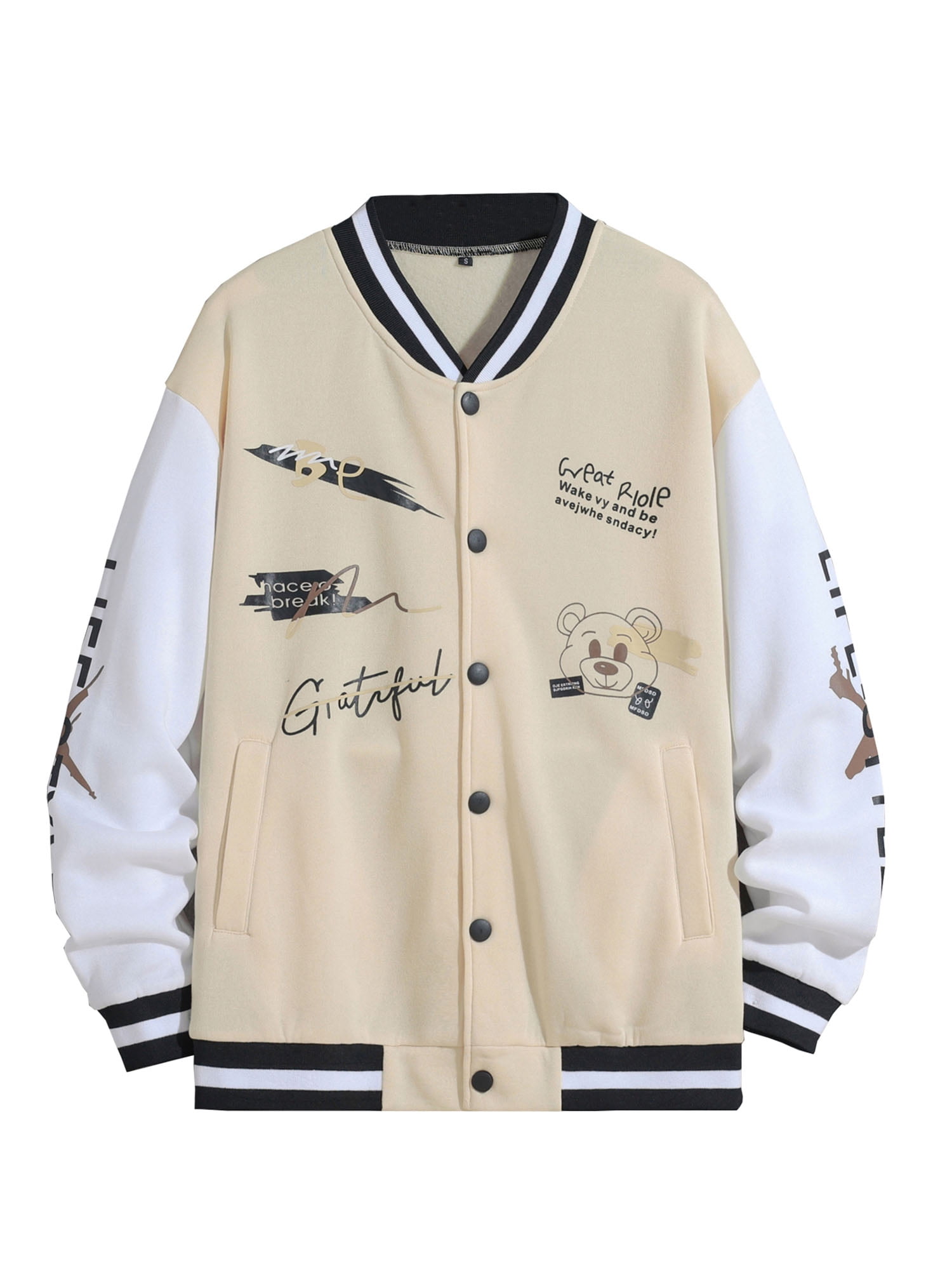 Caoirhny Men Baseball Jacket, Long Sleeve Button Closure Letters Bear ...