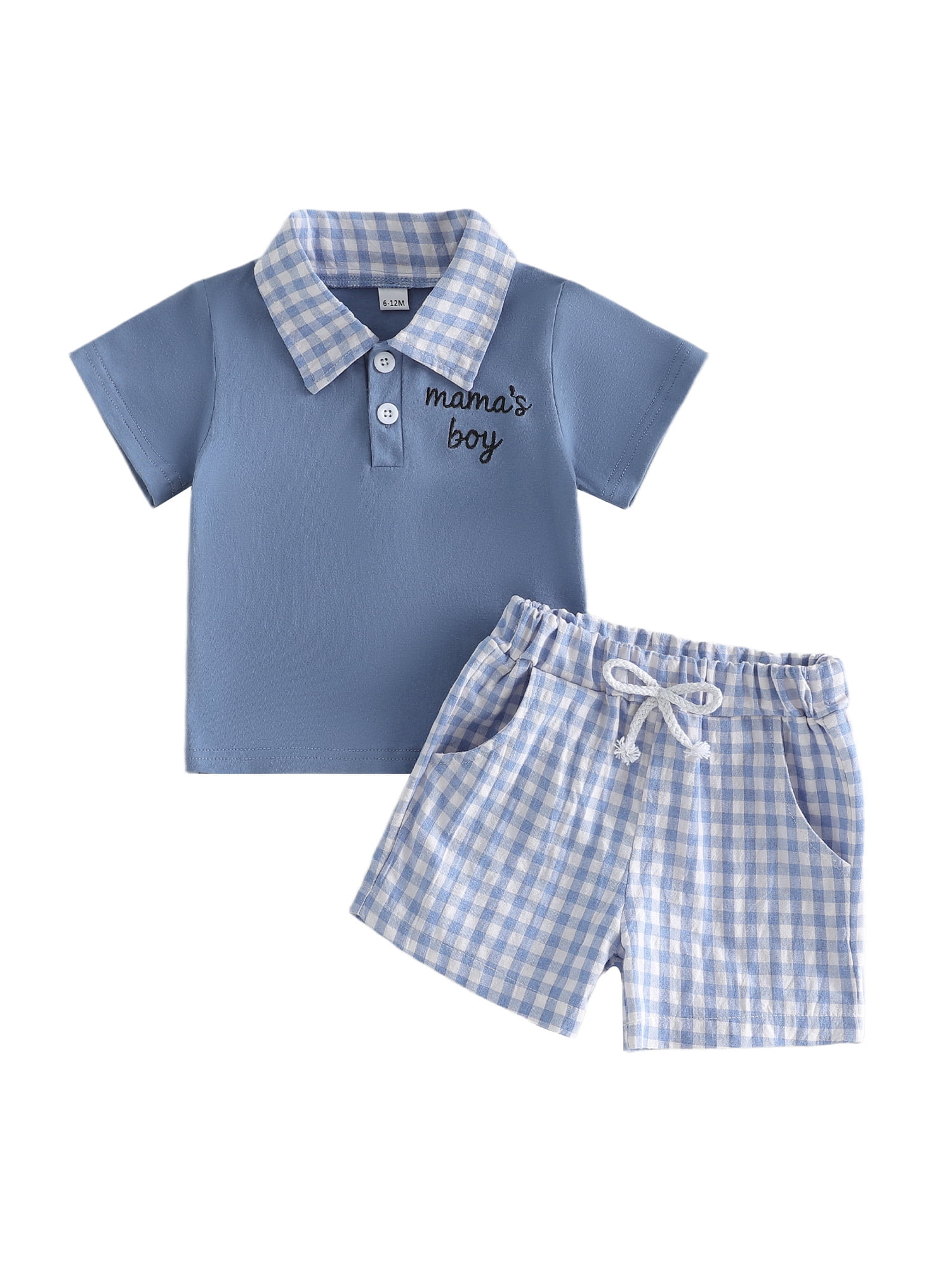 Caoirhny Toddler Baby Boy Summer Outfit Letter Plaid Button Turn Down ...