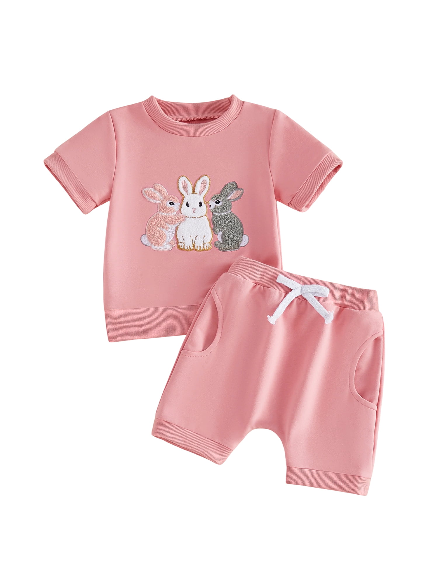Caoirhny Toddler Baby Girl Easter Outfit Bunny Embroidered Short Sleeve ...