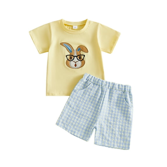 Caoirhny Toddler Boys Easter Outfits Rabbit Embroidery Round Neck Short ...