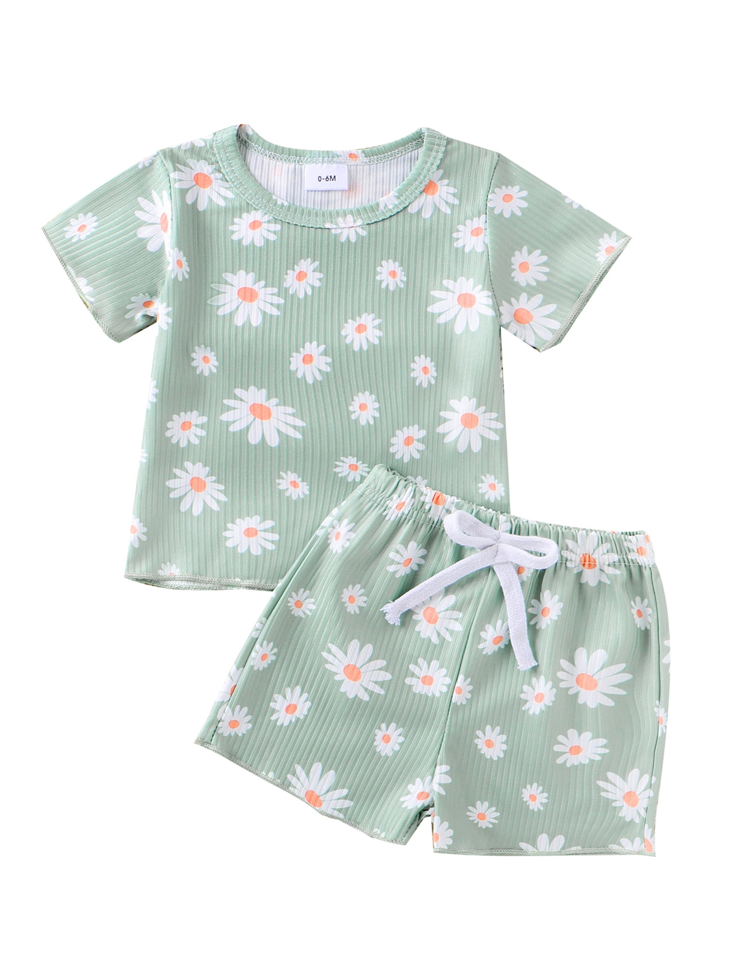 Caoirhny Toddler Girl 2 Piece Set, Round Neck Short Sleeve Daisy Print Tops + Elastic Waist ...