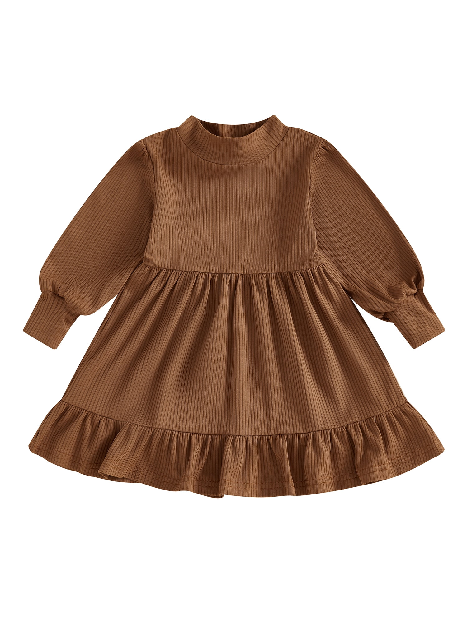 Caoirhny Toddler Girls Dress Long Sleeve Turtleneck Solid Color Ribbed ...