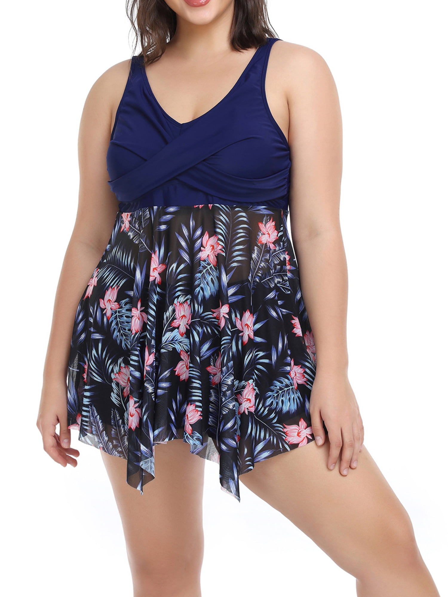 Caoirhny Women Plus Size 2 Pieces Tankini Swimsuits Leaves Floral Print ...