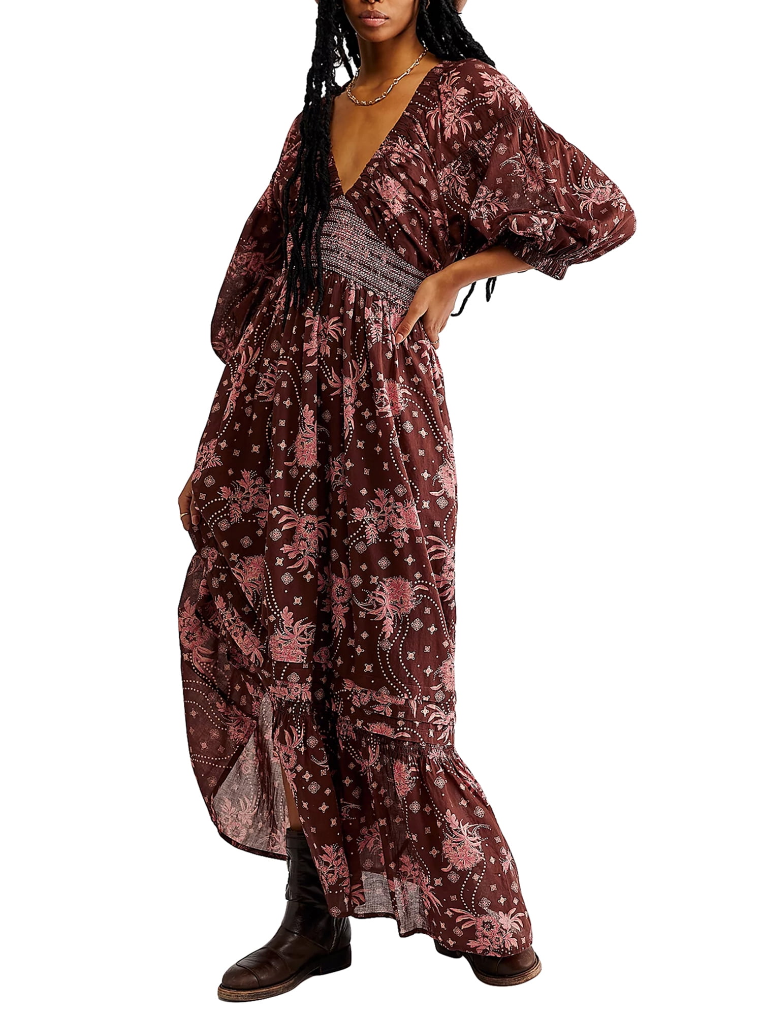 Caoirhny Women’s Bohemian Floral Dress Summer Half Sleeve V Neck ...