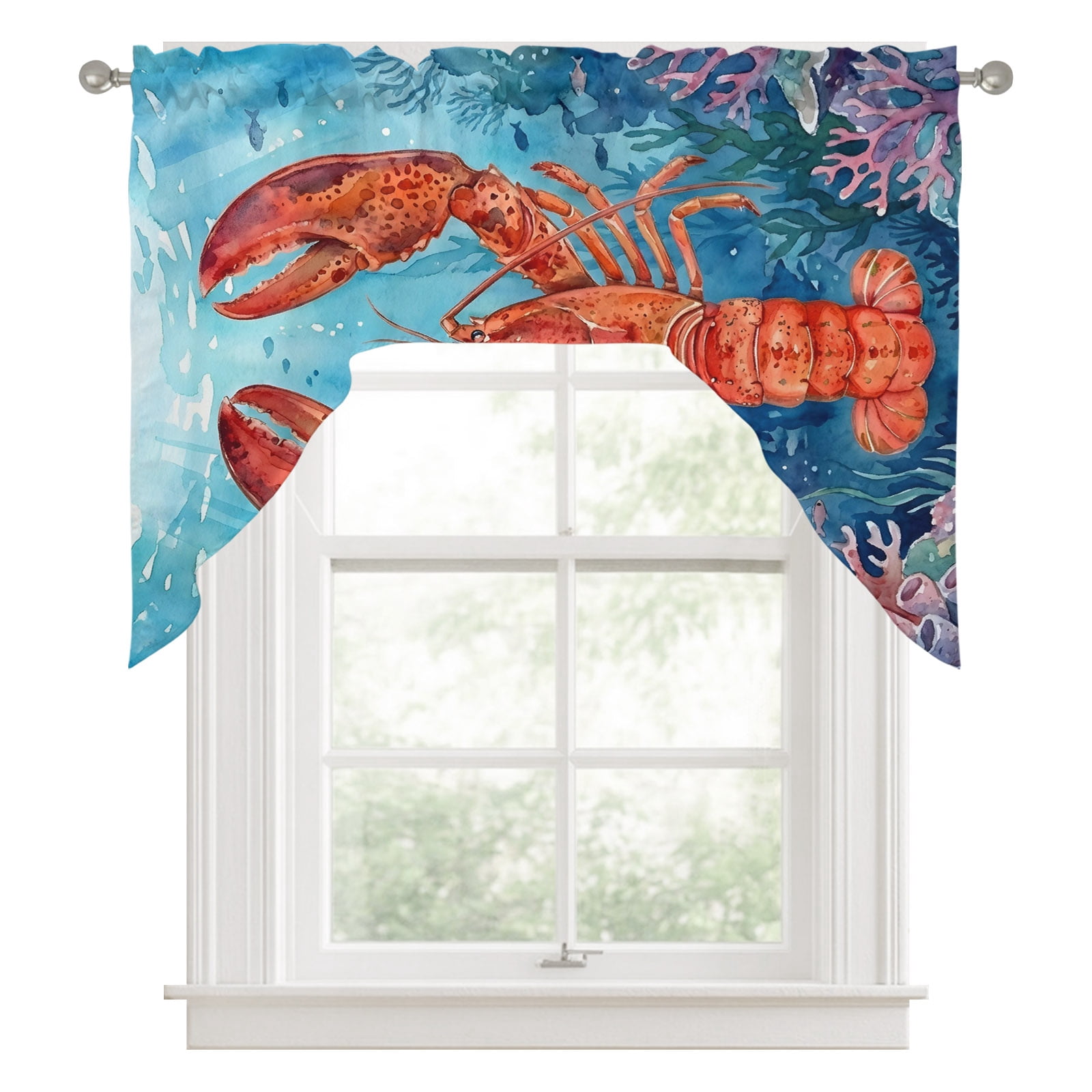 Caostal Lobster Kitchen Curtains Swag Valance for Windows/Bathroom/Cafe ...