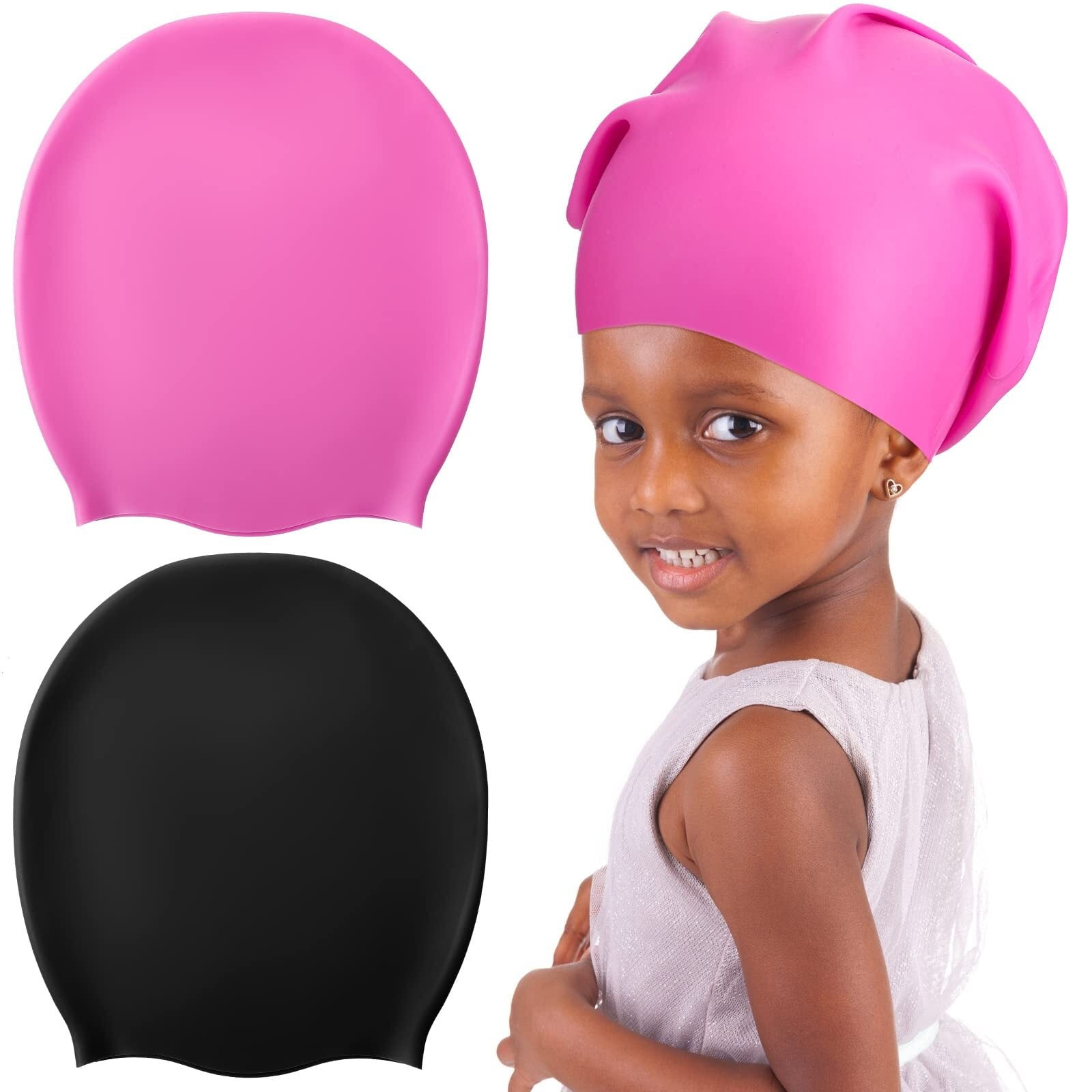 Cap 2 Pack Silicone Swim Cap for Braids and Dreadlocks Girls Silicone ...