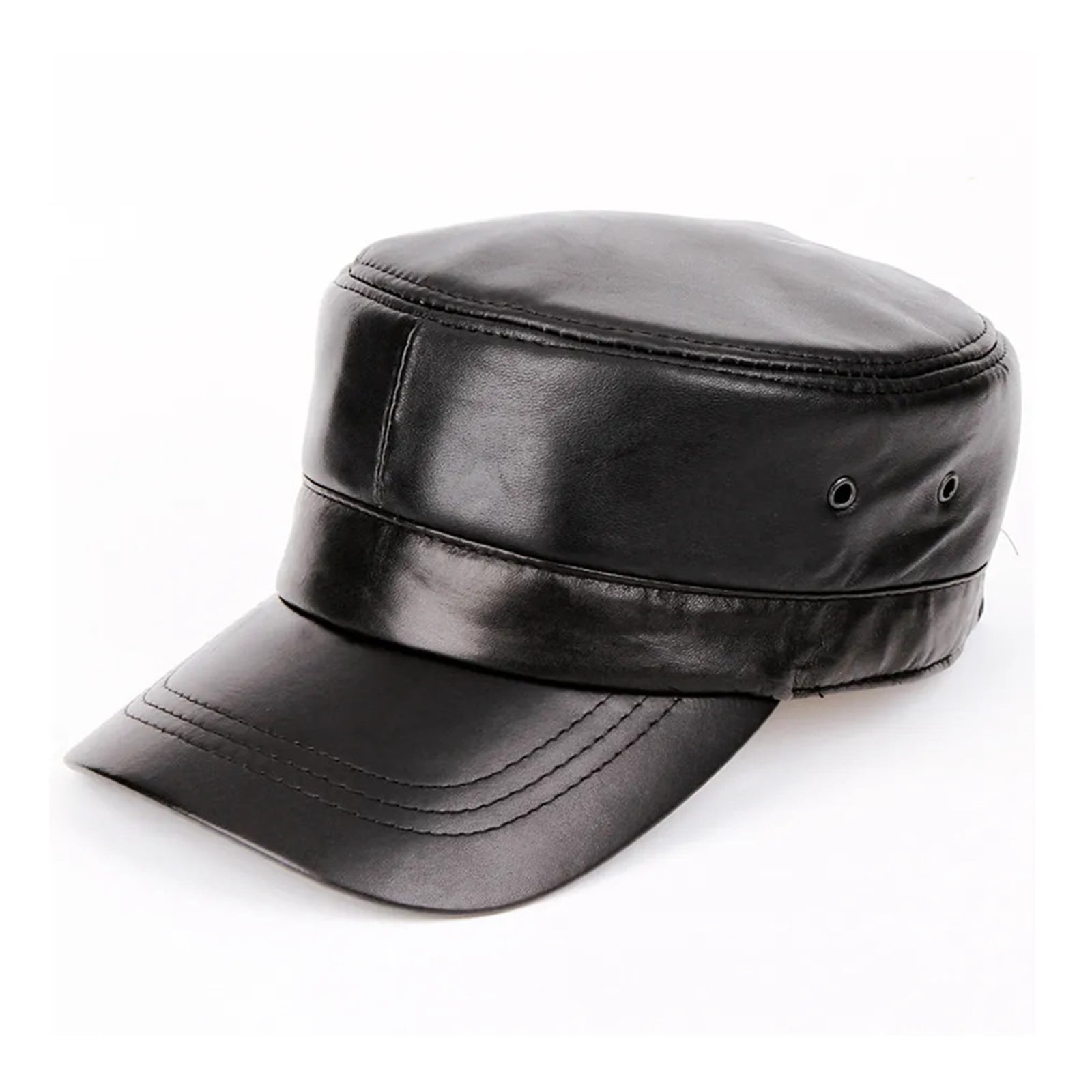 Cap, Army Hats Style Men Black Flat Caps Male Real Sheepskin Leather ...