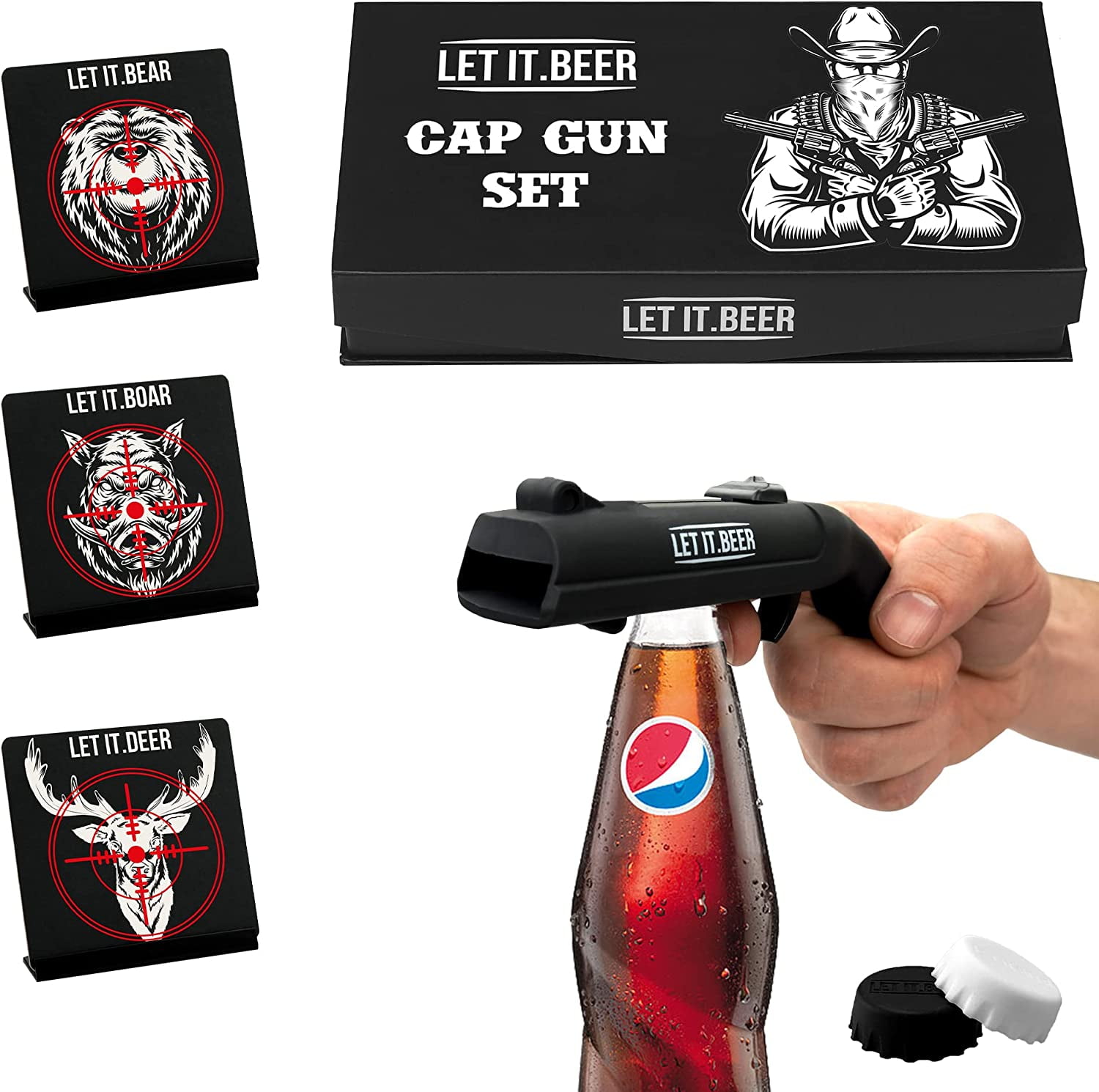 Novelty Cap Guns Beer Bottle Opener - Shooter Fires Cap Over 16 Feet ...