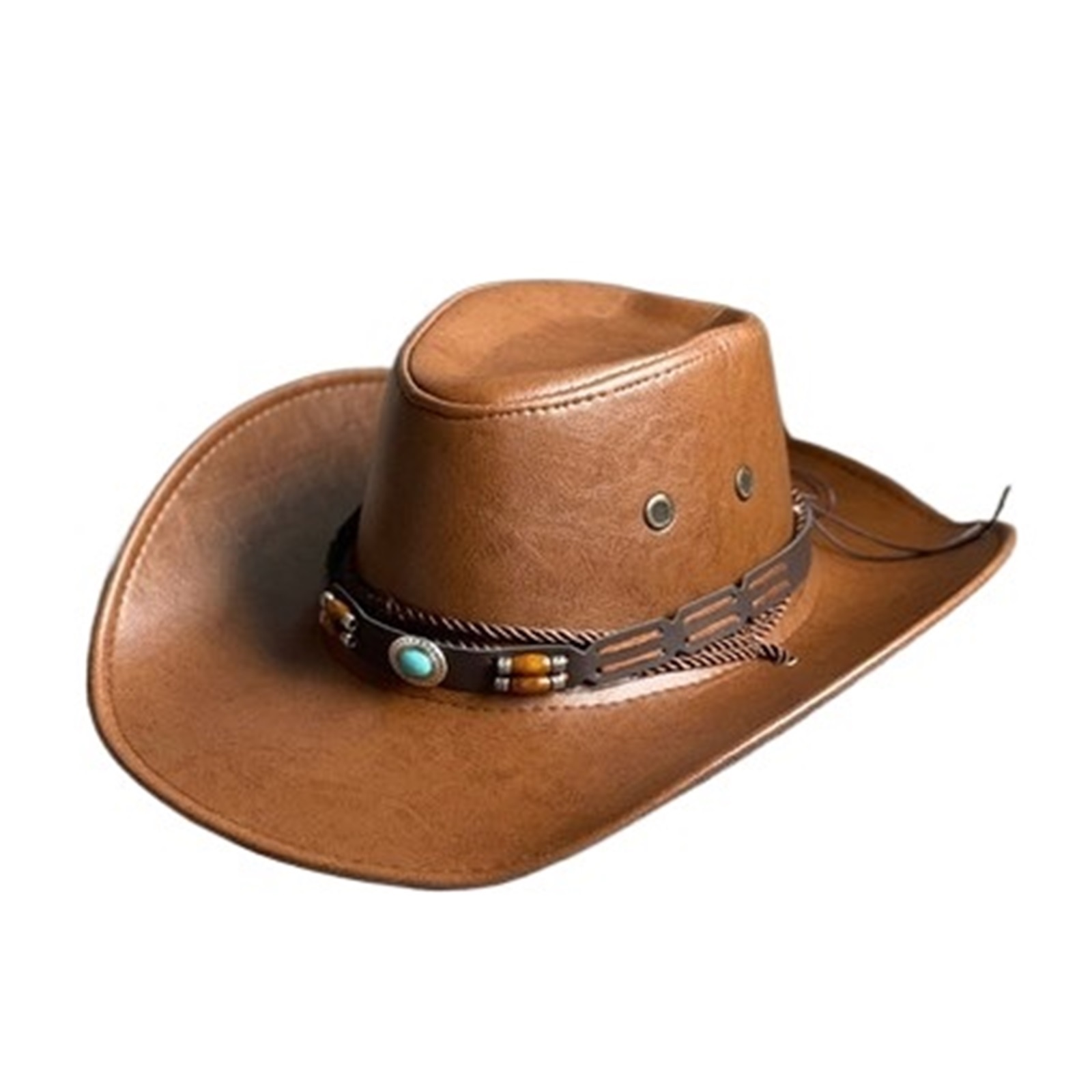 Cap, New Faux Leather Western Cowboy Hats For Women Men Vintage Gentleman Dress Hats Panama ...