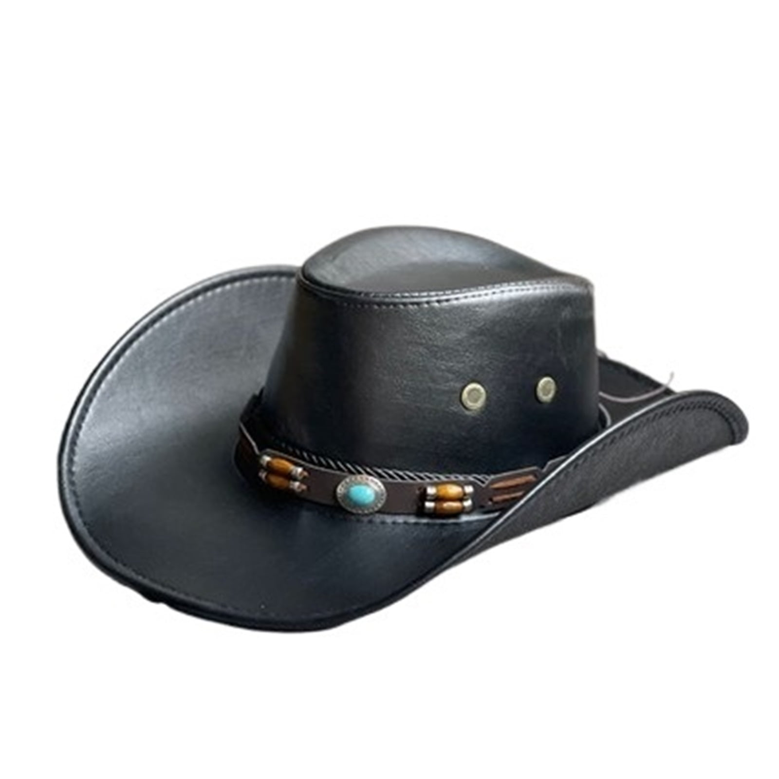 Cap, New Faux Leather Western Cowboy Hats For Women Men Vintage Gentleman Dress Hats Panama ...
