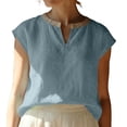 Cap Sleeve Top for Women Lace Trim V-Neck Blouse Solid Color Crinkle ...