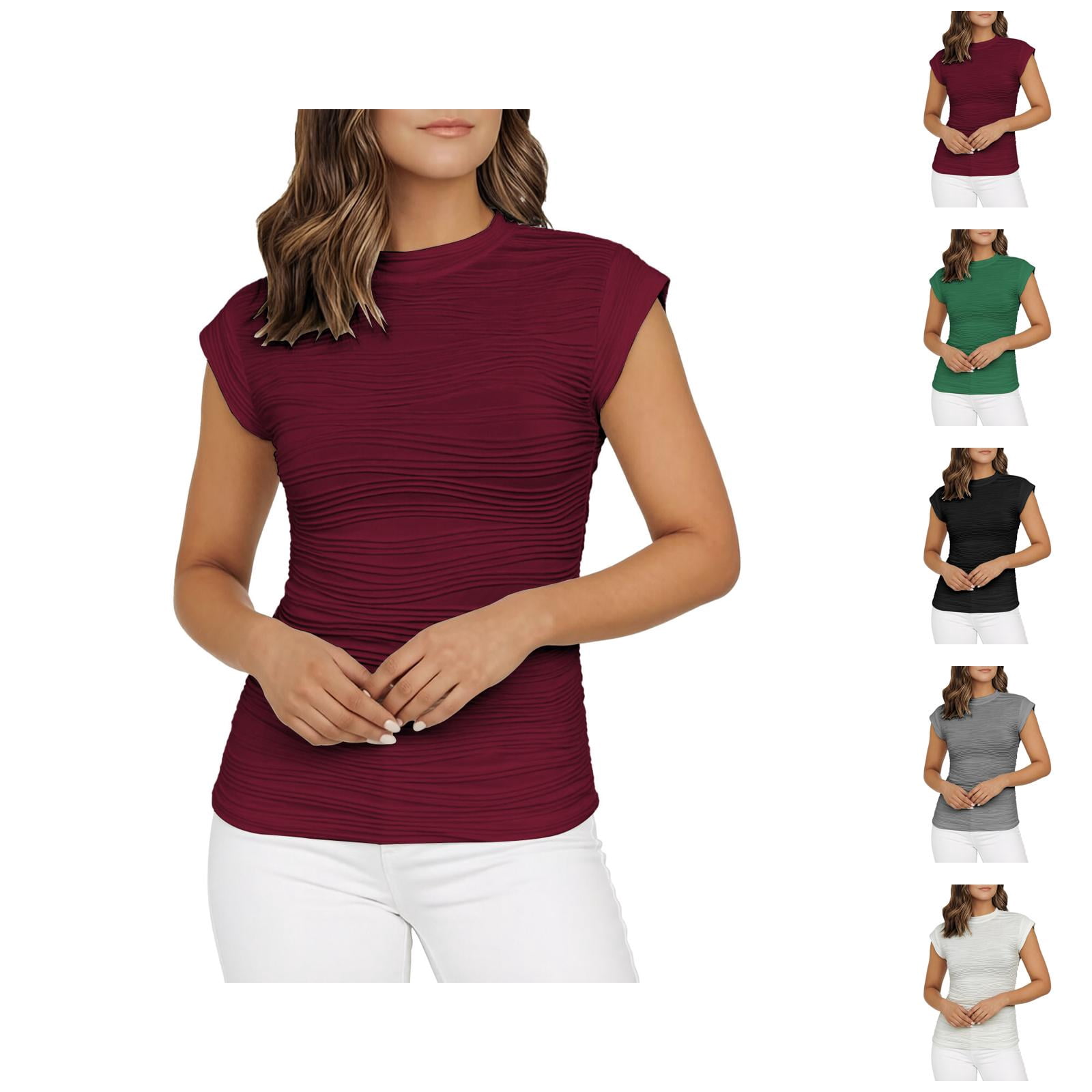 Cap Sleeve Tops for Women Summer Neck Dressy Casual Blouse Business ...