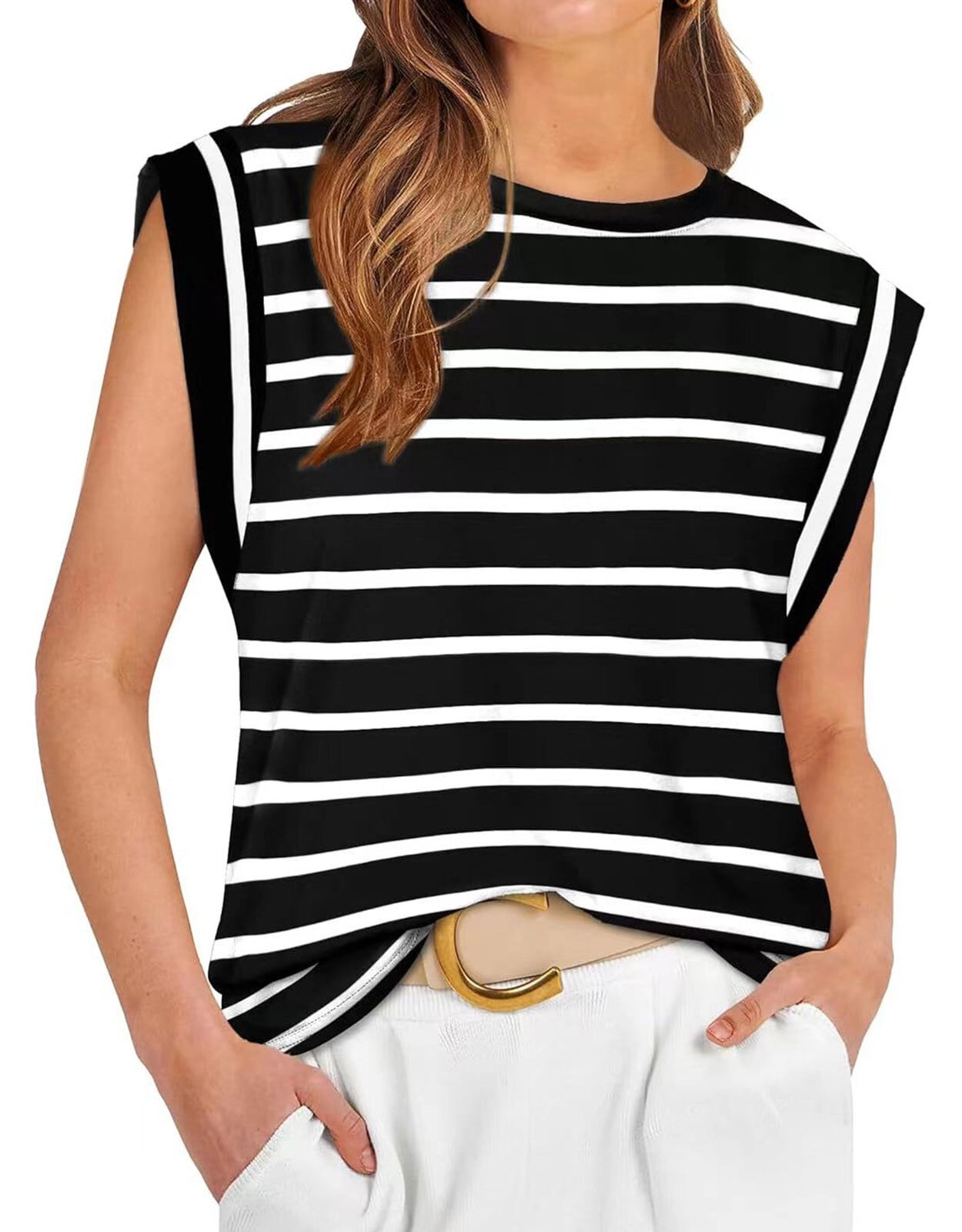 Cap Sleeve Tops for Women Summer Top Basic Tee Shirts Casual Tank Loose ...