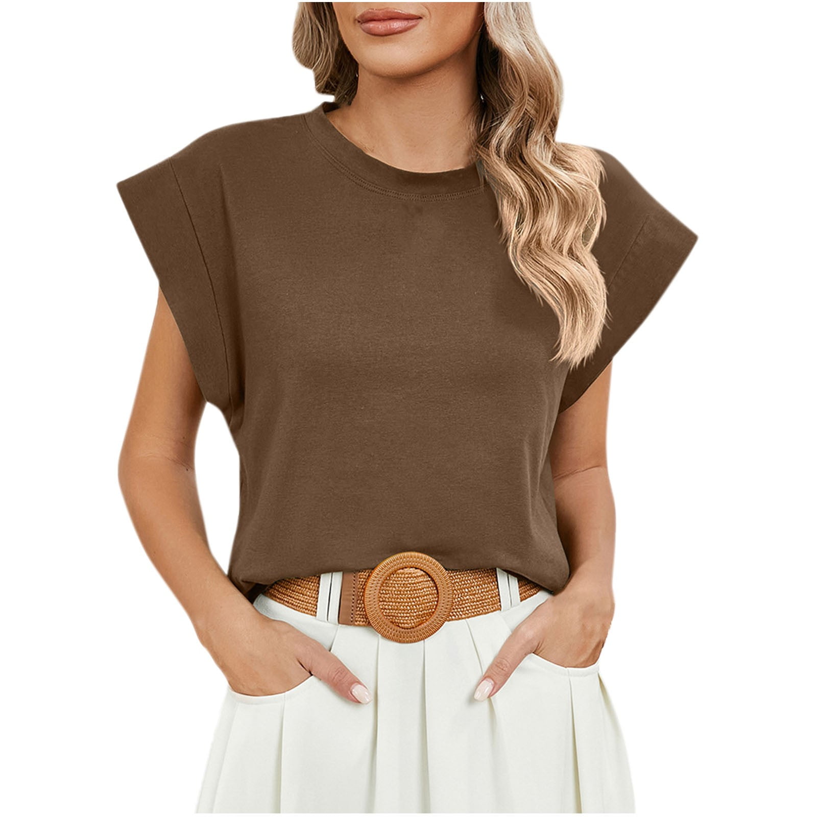 Cap Sleeve Tops for Women Summer Top Basic Tee Shirts Casual Tank Loose ...