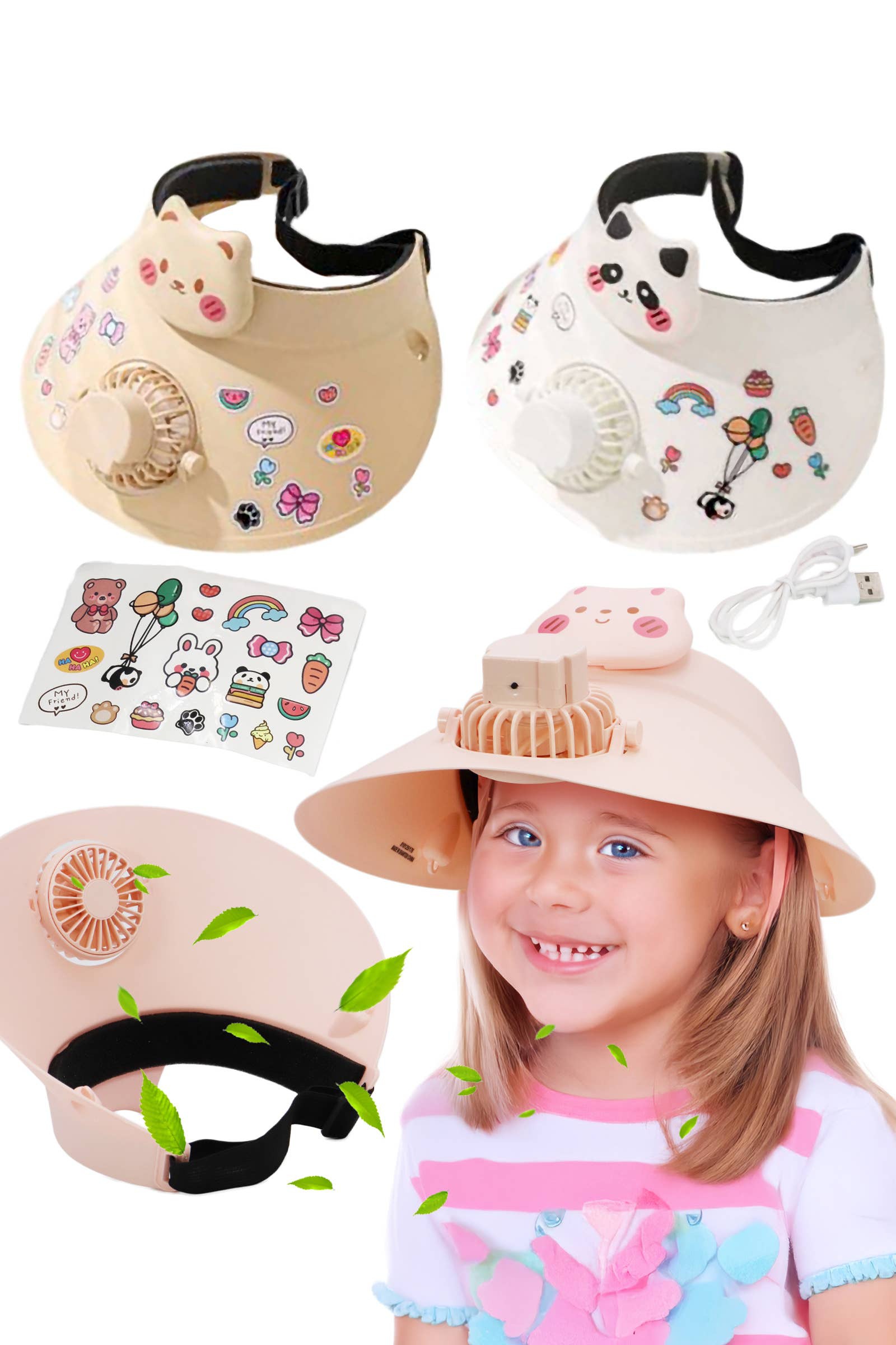 Cap Zone - Kids Animal Pals Sun Visor W/ Sticker 1pc Electric Fan ...