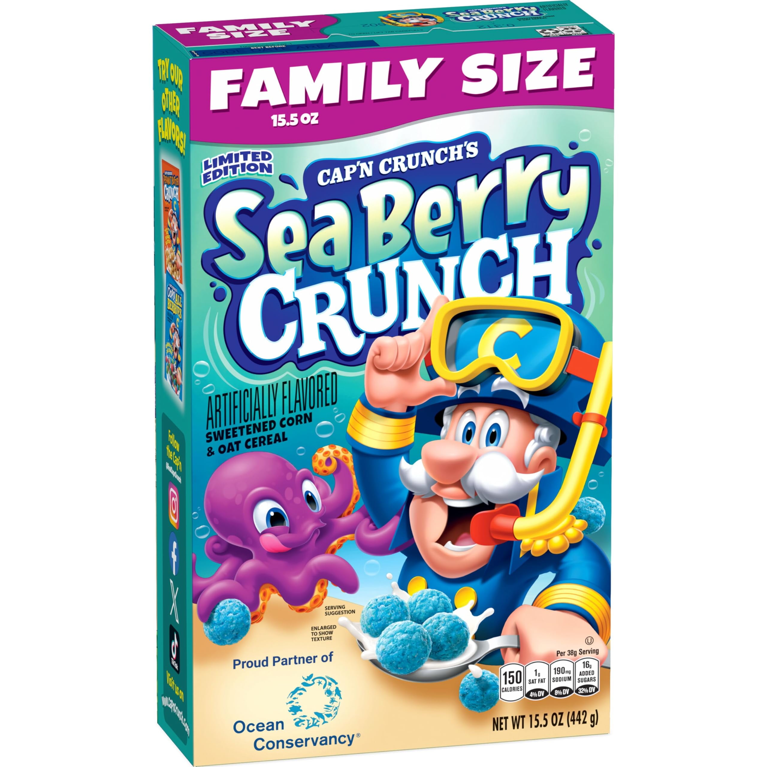 Cap'n Crunch Breakfast Cereal, MMF7 Limited Edition Sea Berry, Ocean ...