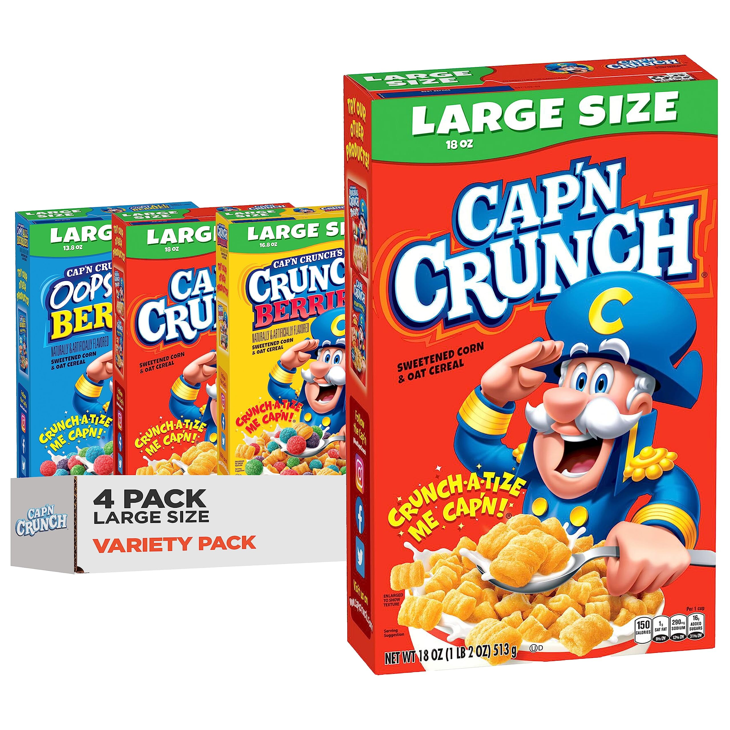 Cap'n Crunch Cereal, 3 YPF5 Flavor Variety Pack, Large Size Boxes, (4 ...