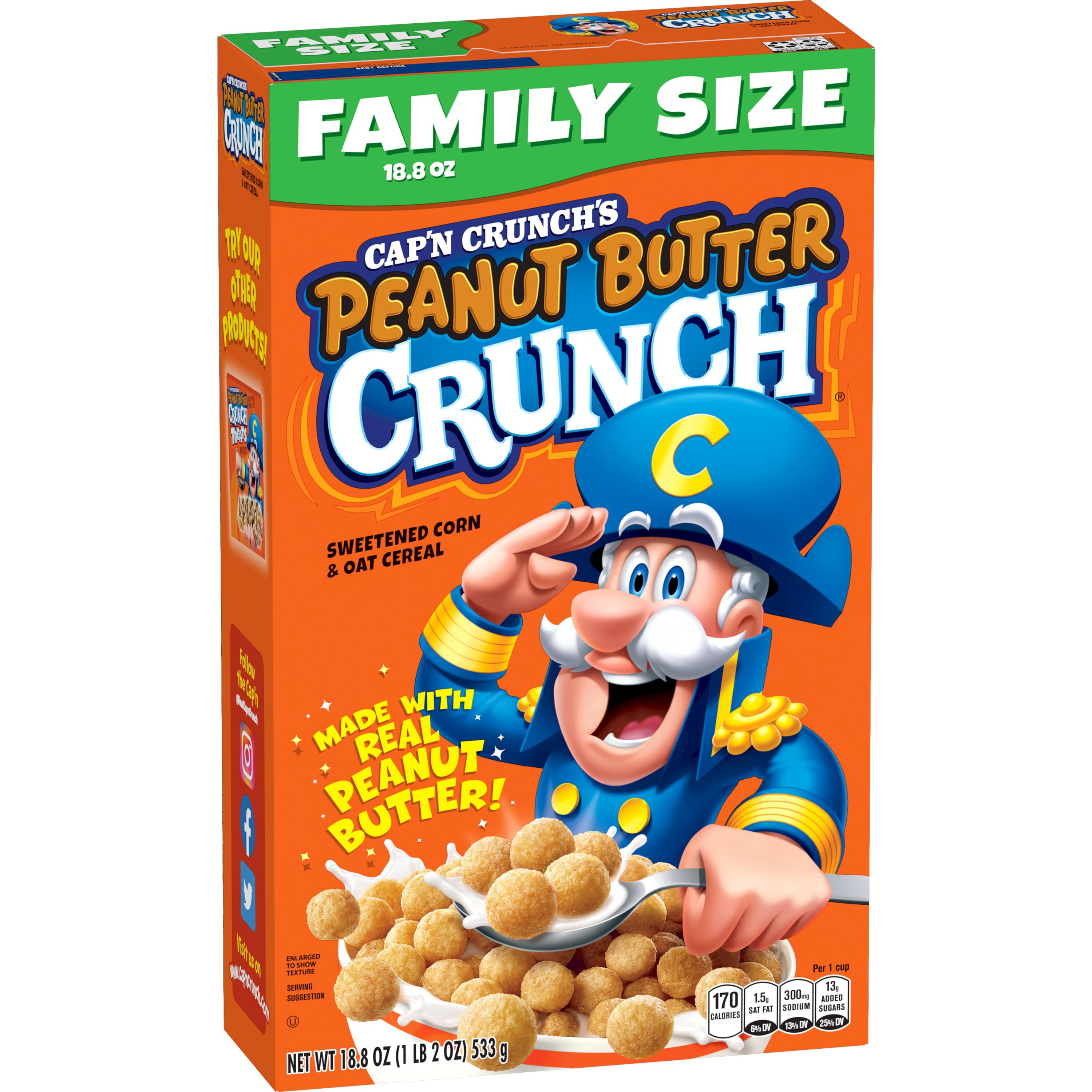 Cap'n Crunch's Peanut Butter Crunchy Cereal, Family Size (18.8 oz ...