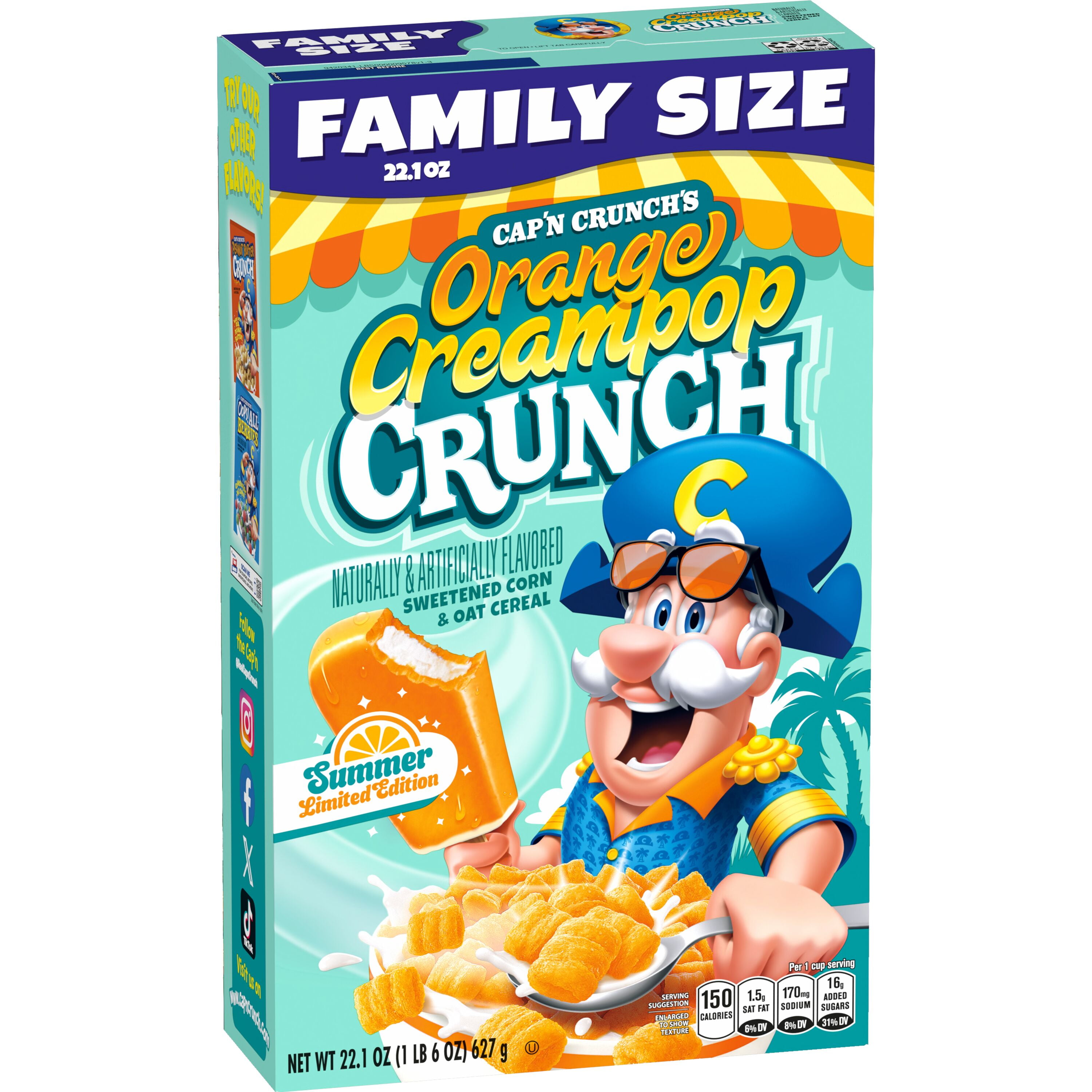 Cap'N Crunch Orange Creampop Cereal, Sweetened Corn and Oat, 22.1 oz Box - Walmart.com