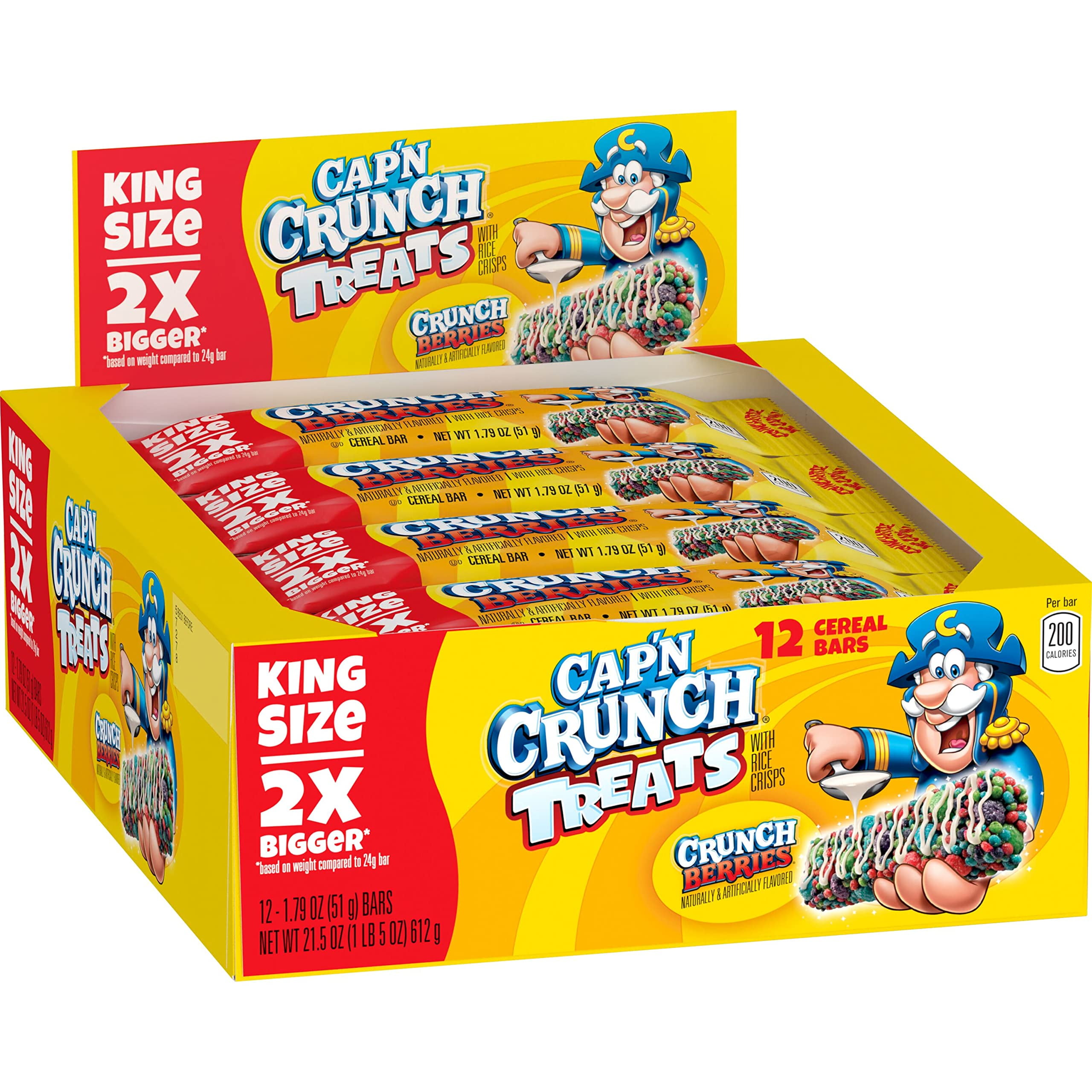 Cap'n Crunch Quaker King SBF3 Size Treat Bars, Crunch Berry Flavor, 12 ...