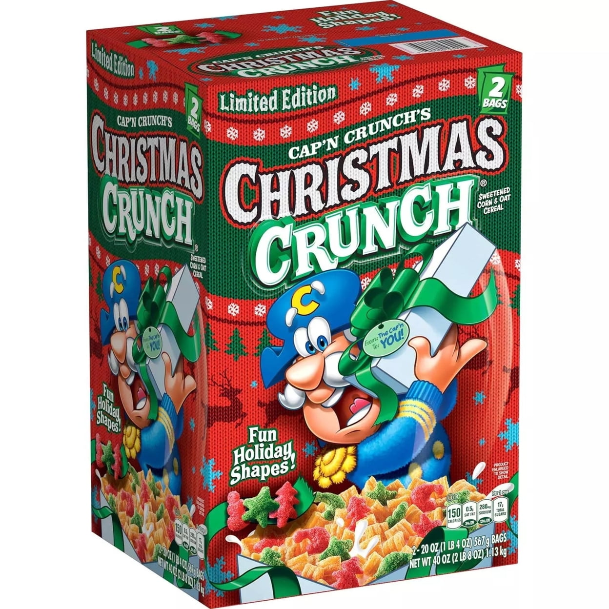 Cap'N Crunch, Cereal, Christmas Crunch 40 Ounce, Holiday Shapes ...
