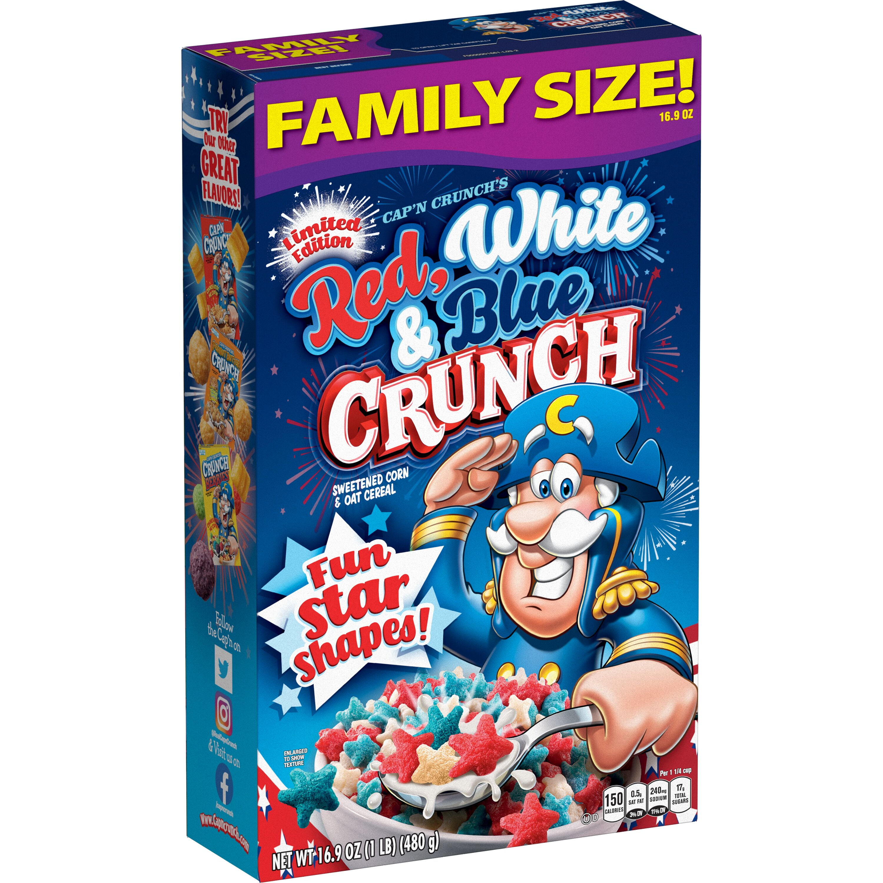 Cap'n Crunch's Sweetened Red White & Blue Crunchy Corn & Oat Cereal, 16 ...