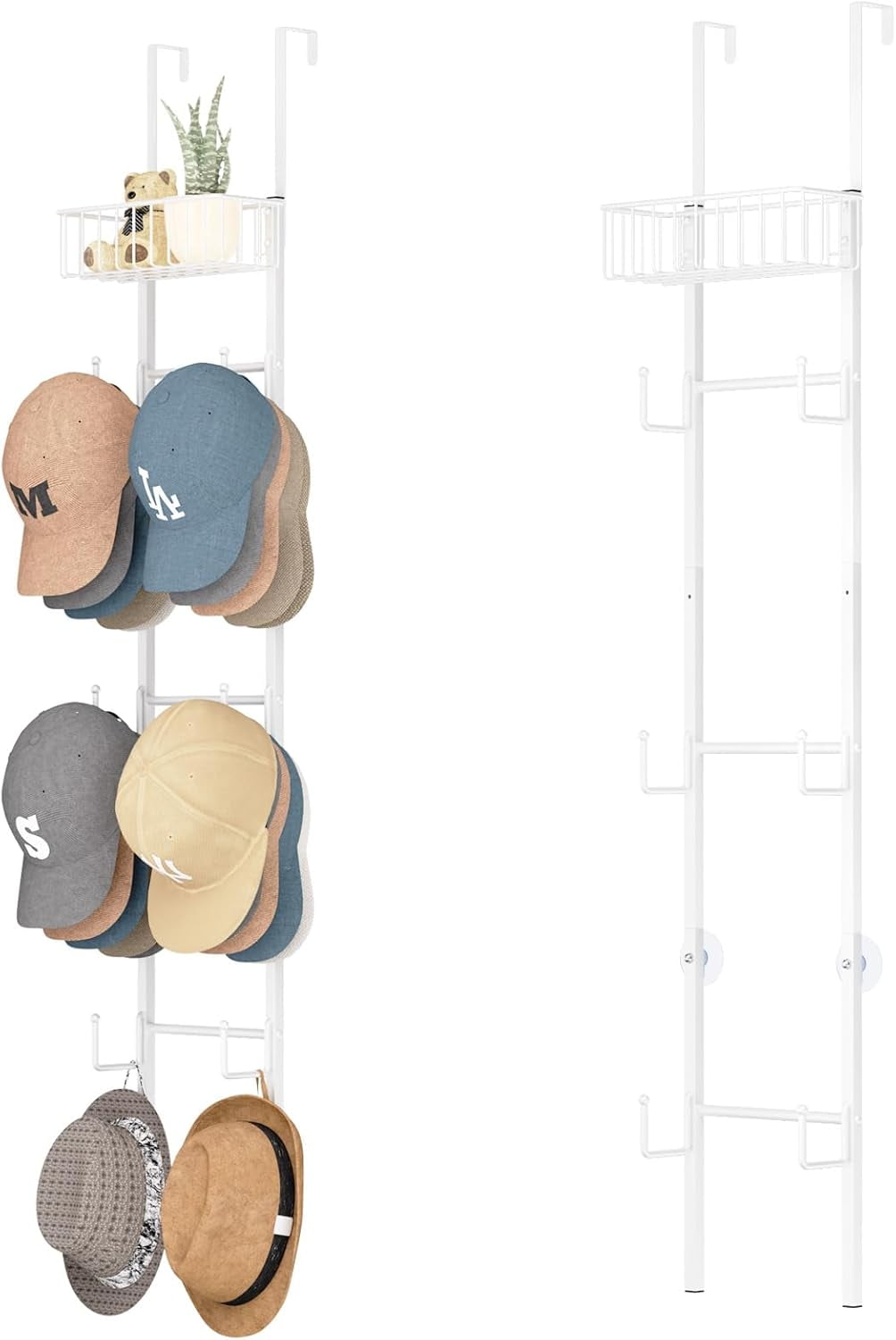 Cap rack on the door - Wall-mounted cap storage rack with 6 hooks and ...