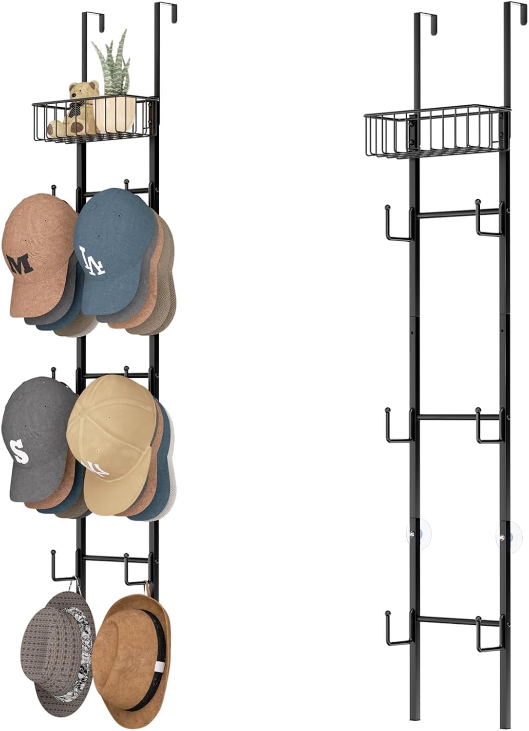 Cap rack on the door - Wall-mounted cap storage rack with 6 hooks and ...