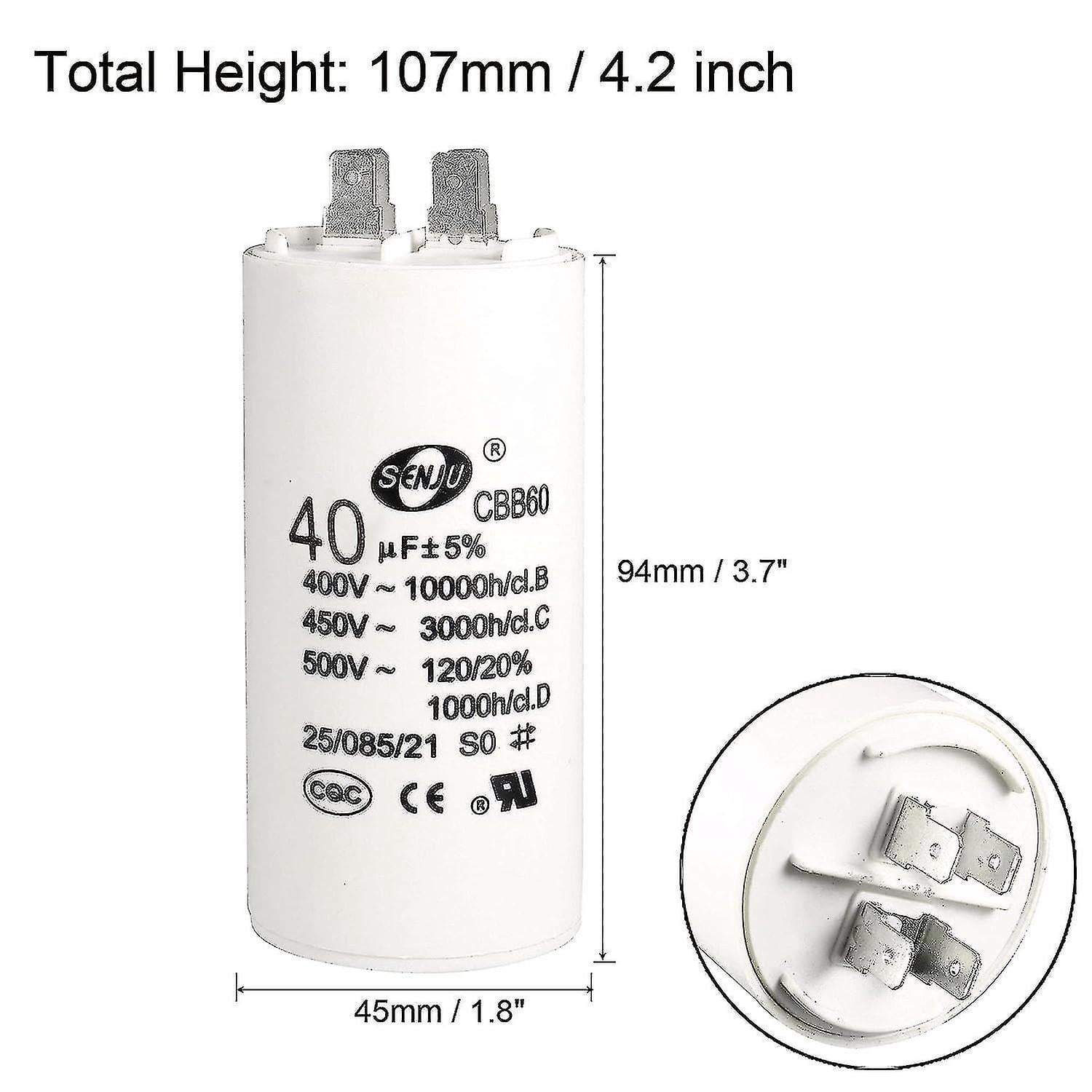 Capacitor 40uf 450v AC dual plug 50/60hz cylinder 94x45mm white for air ...