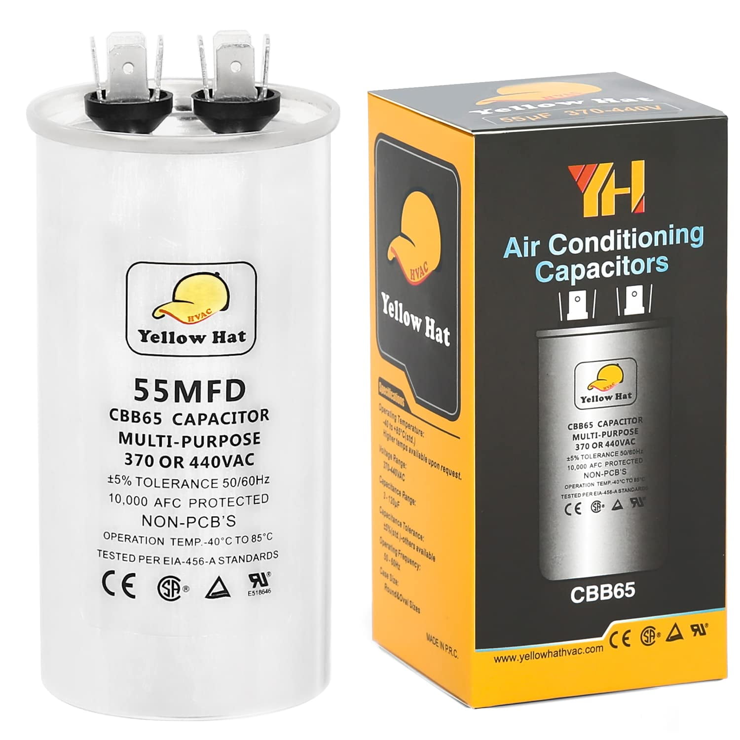 Capacitor for Air Conditioner 55 UF MFD 370 or 440 Volt VAC, Multi ...