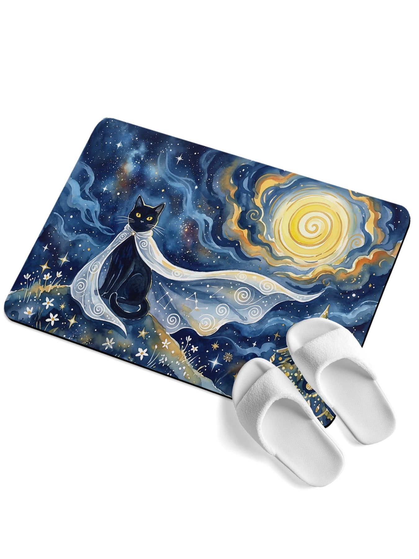 Cape Black Cat Soft Diatomaceous Earth Mat, Abstract Dreamy Starry ...