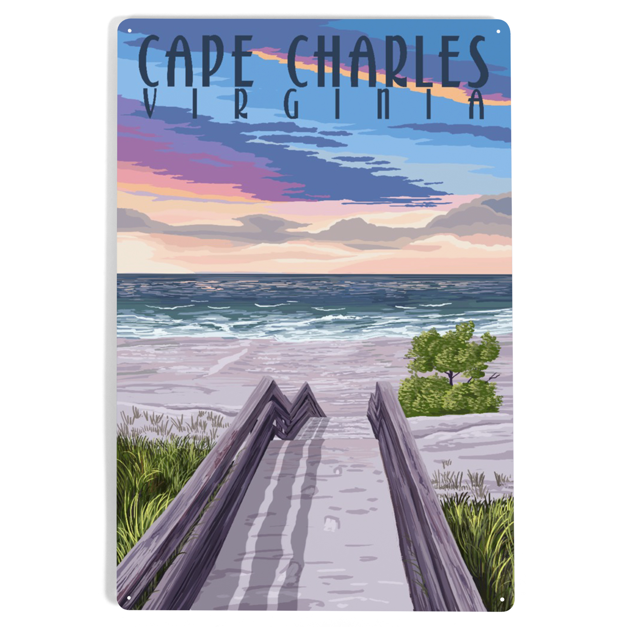Cape Charles, Virginia, Beach Boardwalk Scene (12x18 Aluminum Art ...