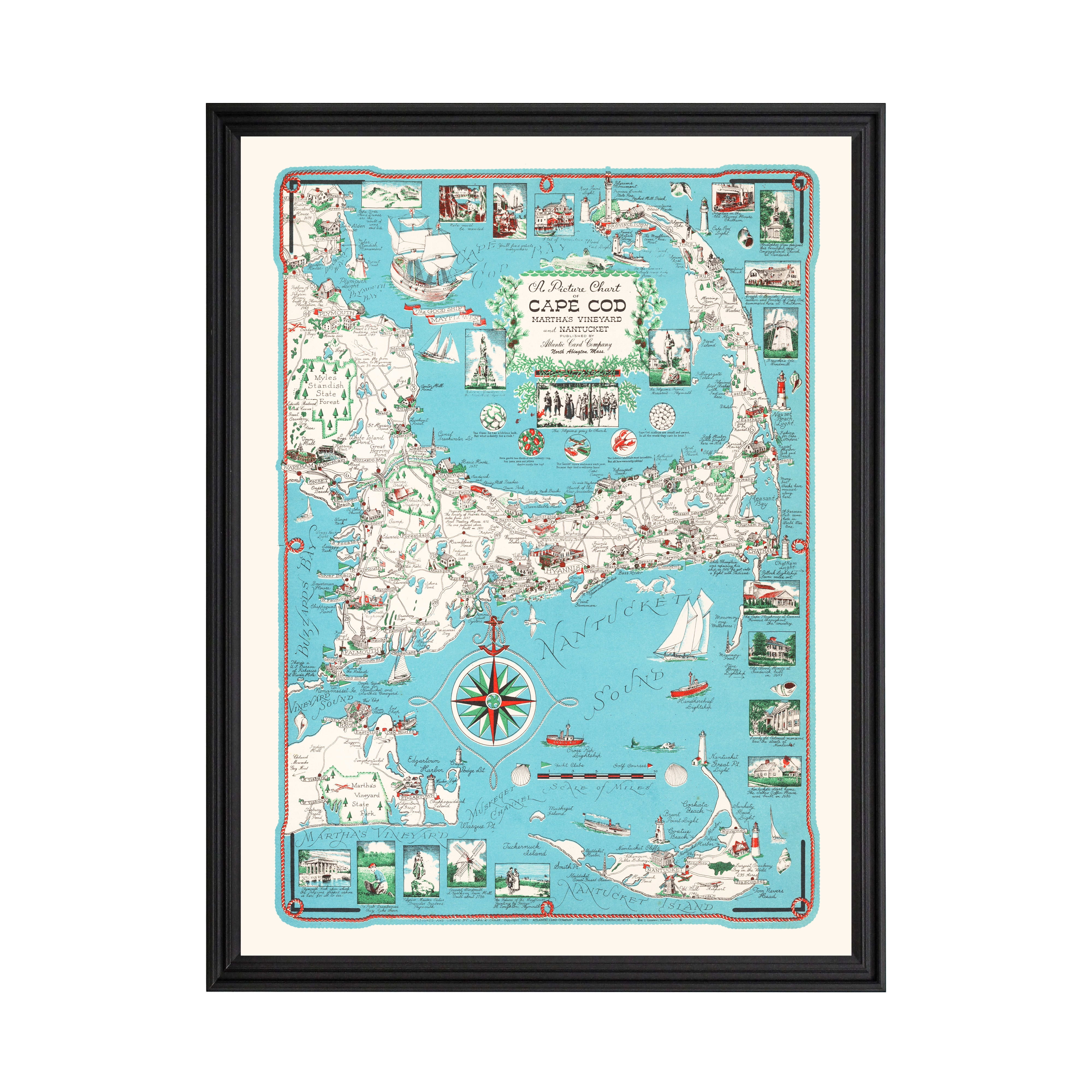 Cape Cod Art, 1955 Vintage Map of Cape Cod History Wall Decor Gift, Old ...
