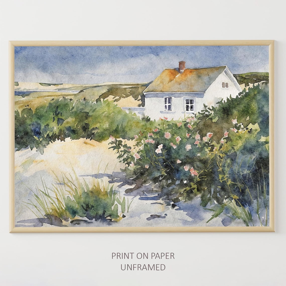 Cape Cod Art Poster: Seaside Beach House With Wildflowers, Unframed ...