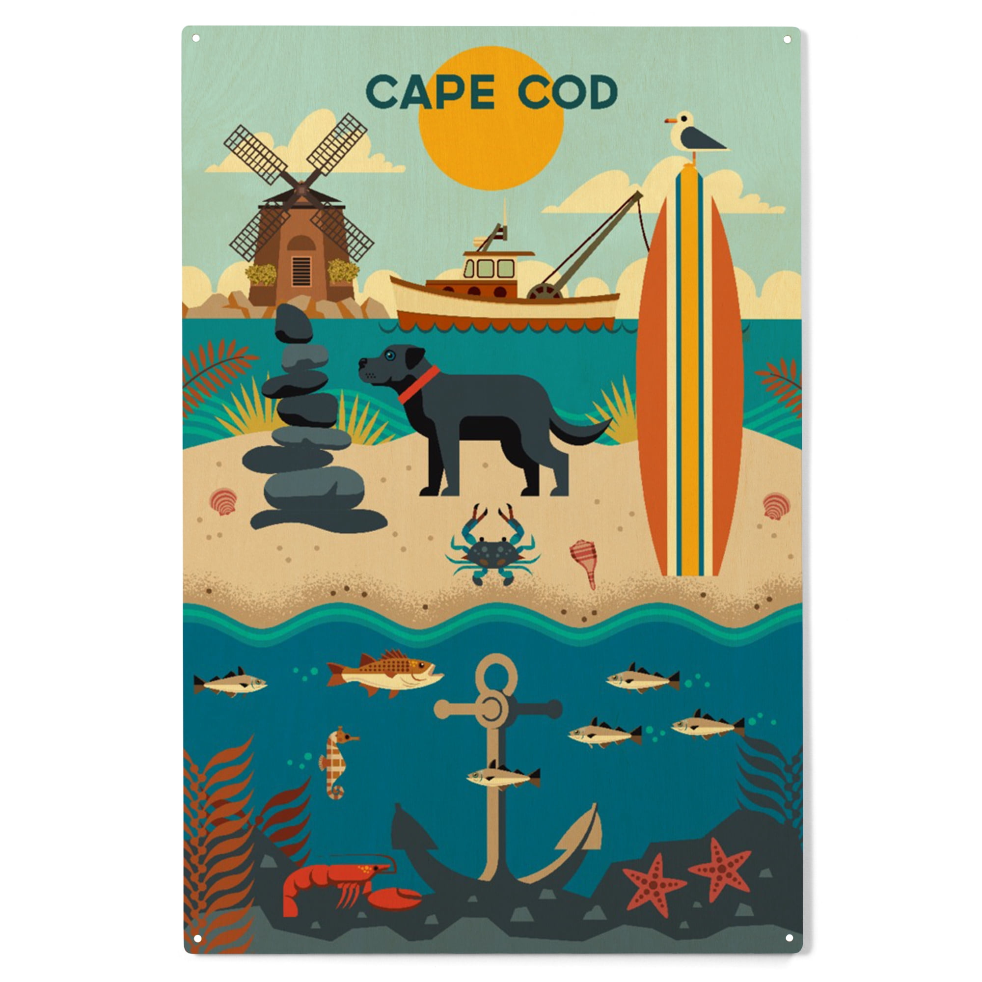 Cape Cod, Beach Geometric Birch Wood Wall Sign (10x15 Rustic Home Decor ...