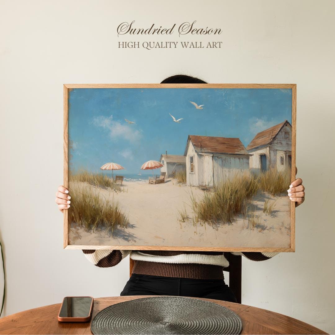 Cape Cod Beach Print, Coastal Wall Art With Beach Huts & Umbrellas ...