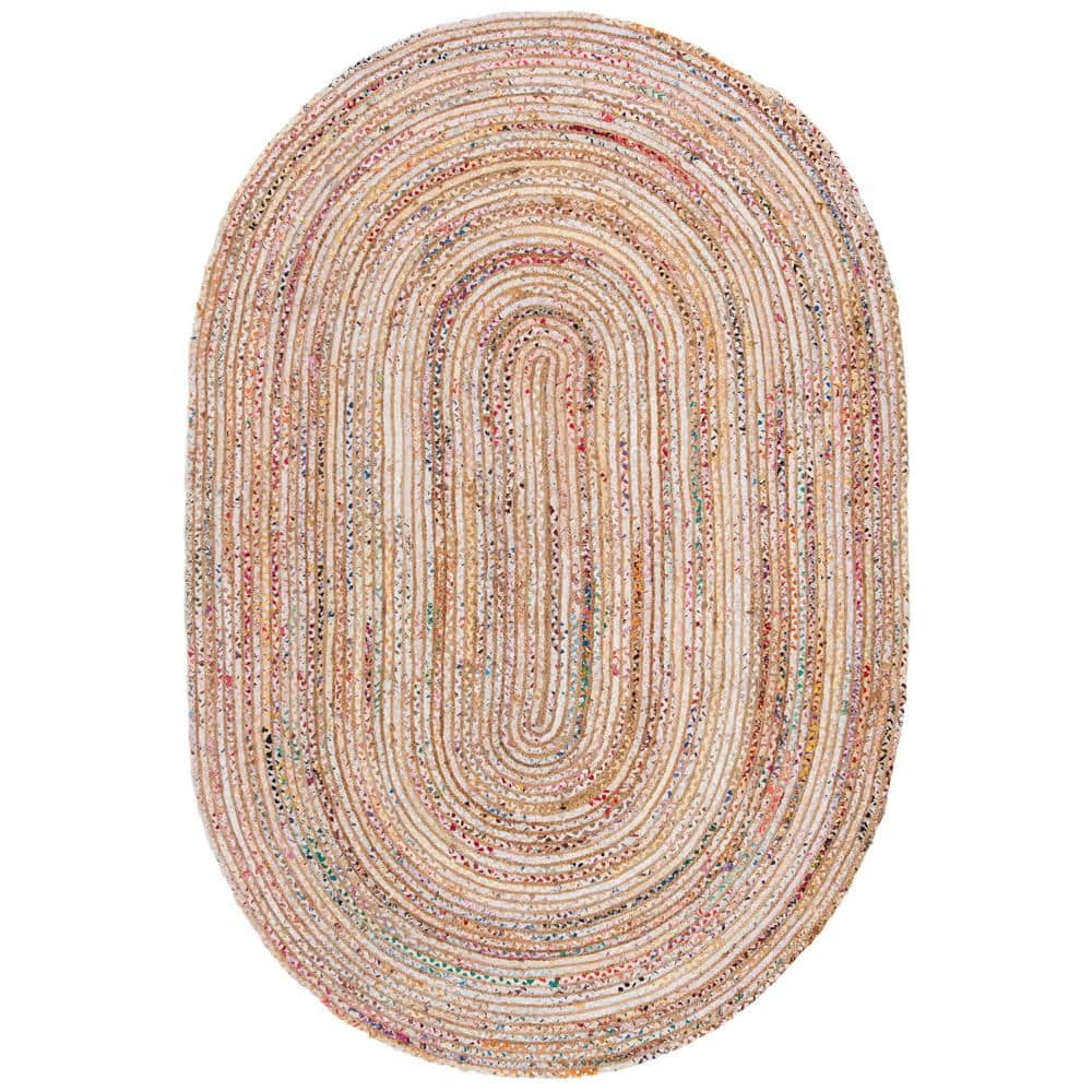 Cape Cod Beige/Multi 7 ft. x 10 ft. Striped Border Oval Area Rug ...