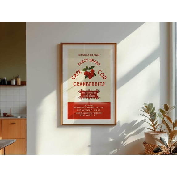 Cape Cod Cranberry Kitchen Wall Art, Unframed Canvas Size 24x36 ...