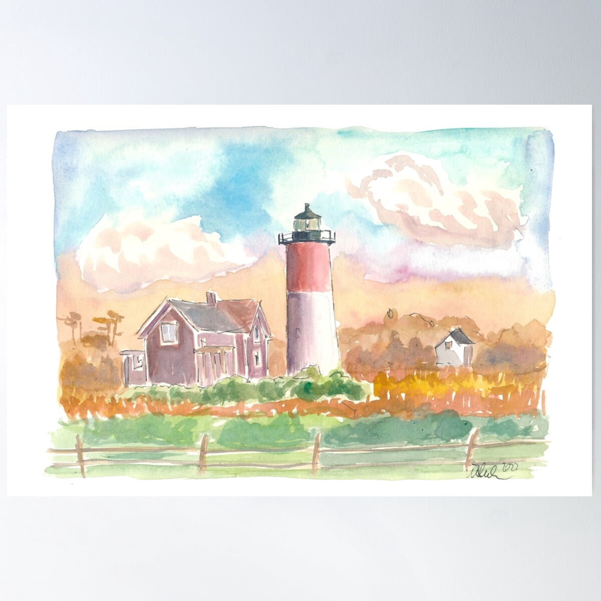 Cape Cod Lighthouse Romantic Sunset Nauset Beach Poster Wall Art ...