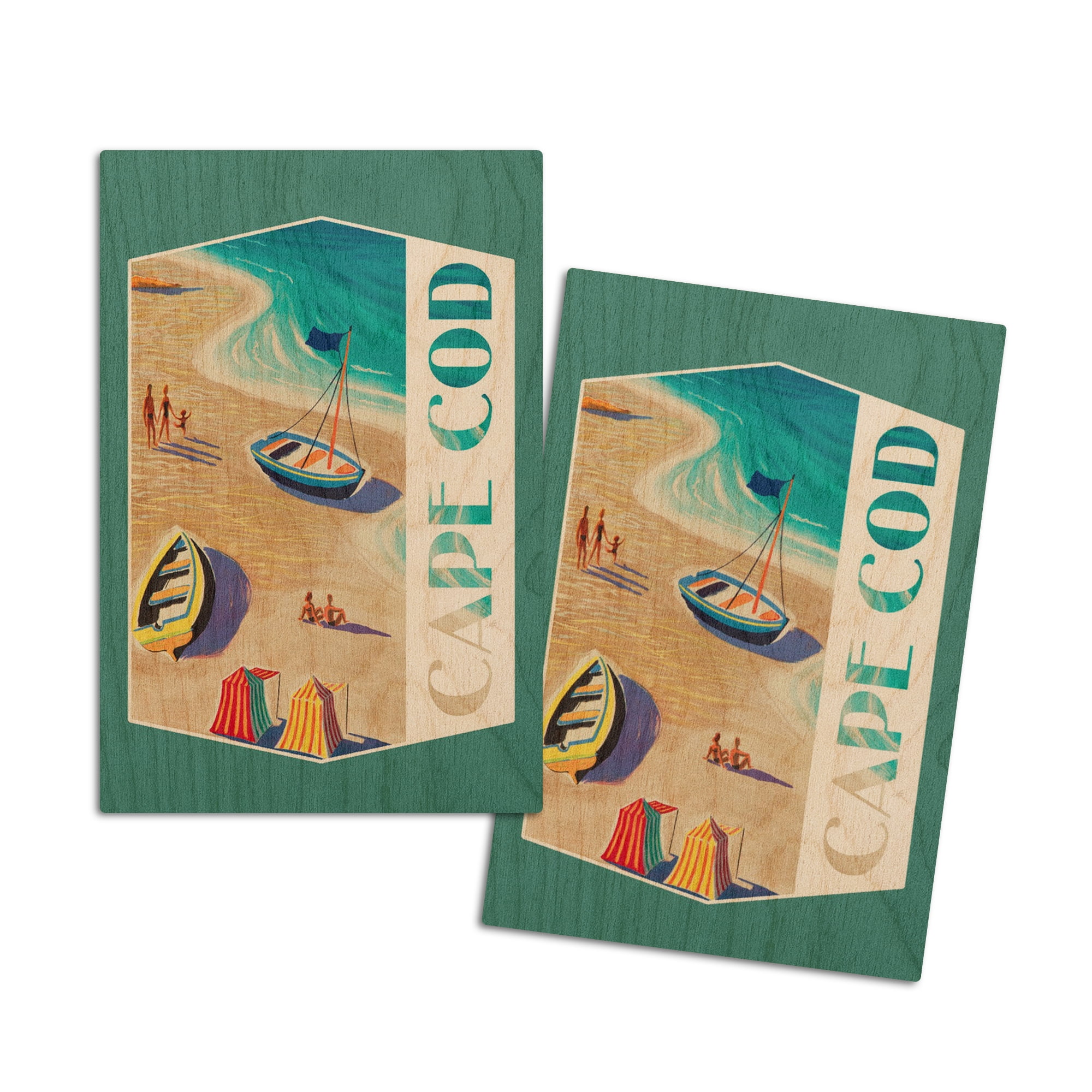 Cape Cod, Massachusetts, Beach Scene, Contour (4x6 Birch Wood Postcards ...