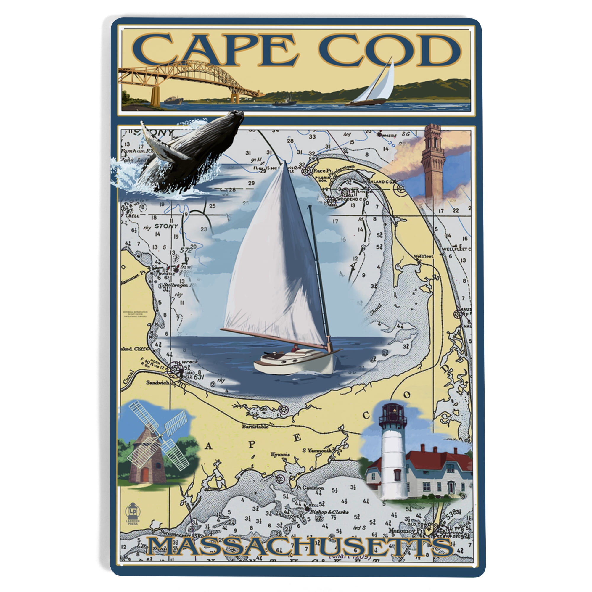 Cape Cod, Massachusetts, Chart and Views (12x18 Aluminum Art, Indoor ...